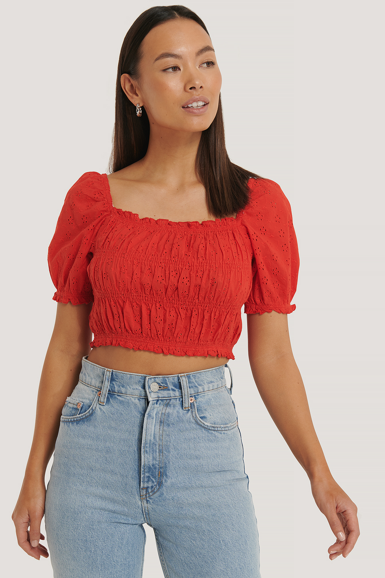 Strukturiertes Anglaise Crop Top Rot | NA-KD