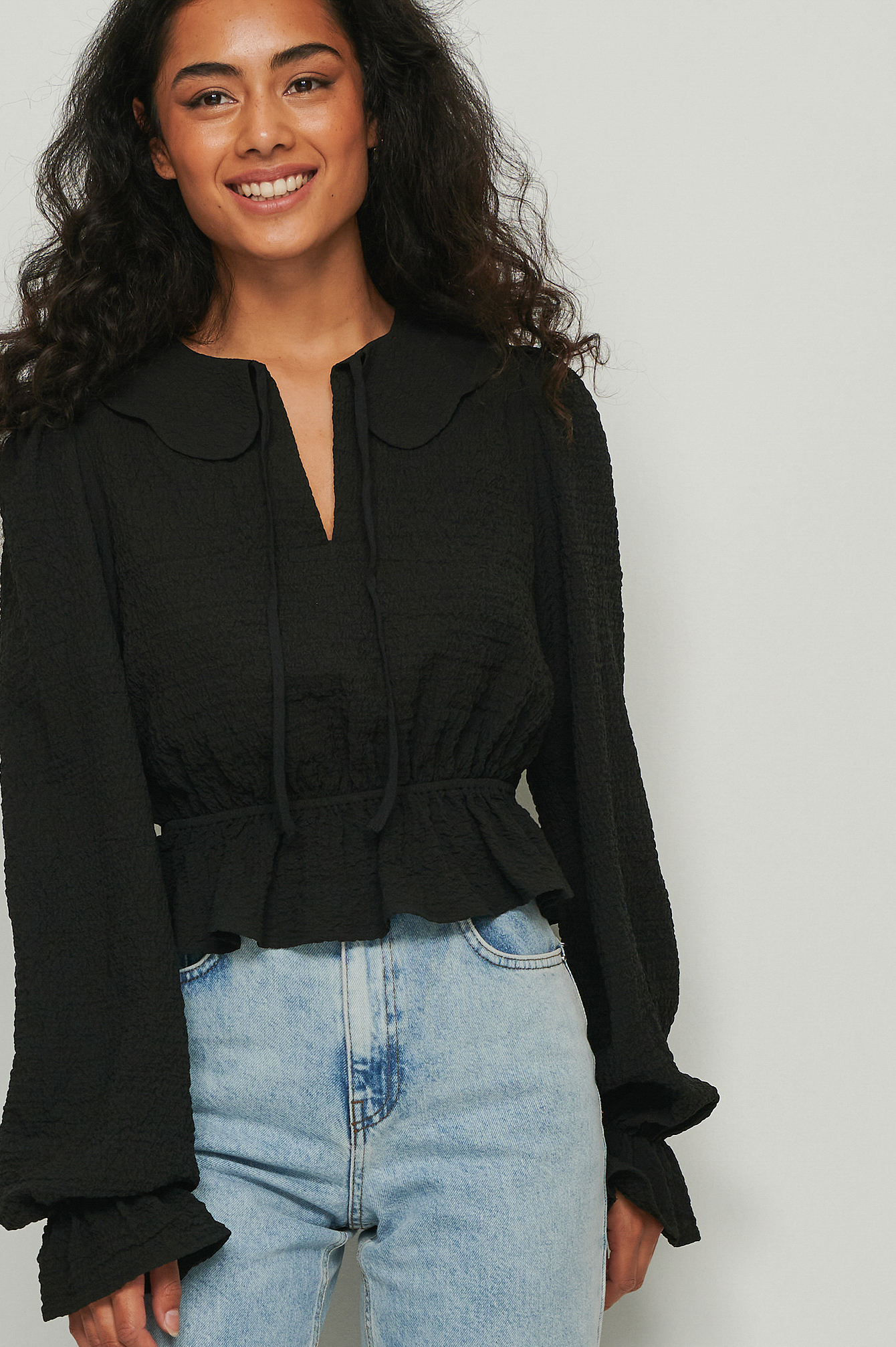 Structured Long Sleeve Collar Blouse Black | NA-KD