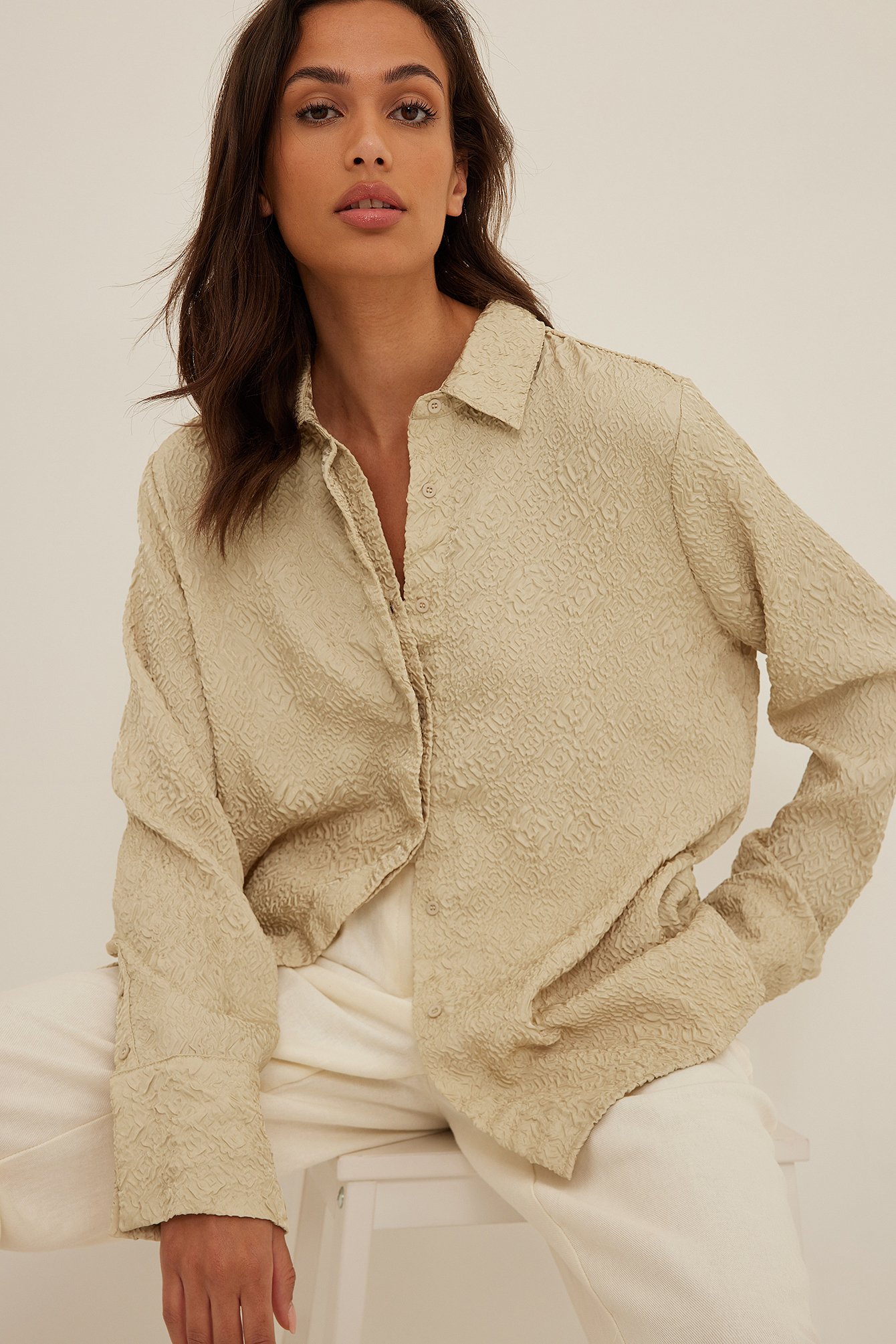 Structured Long Sleeve Shirt Beige | na-kd.com