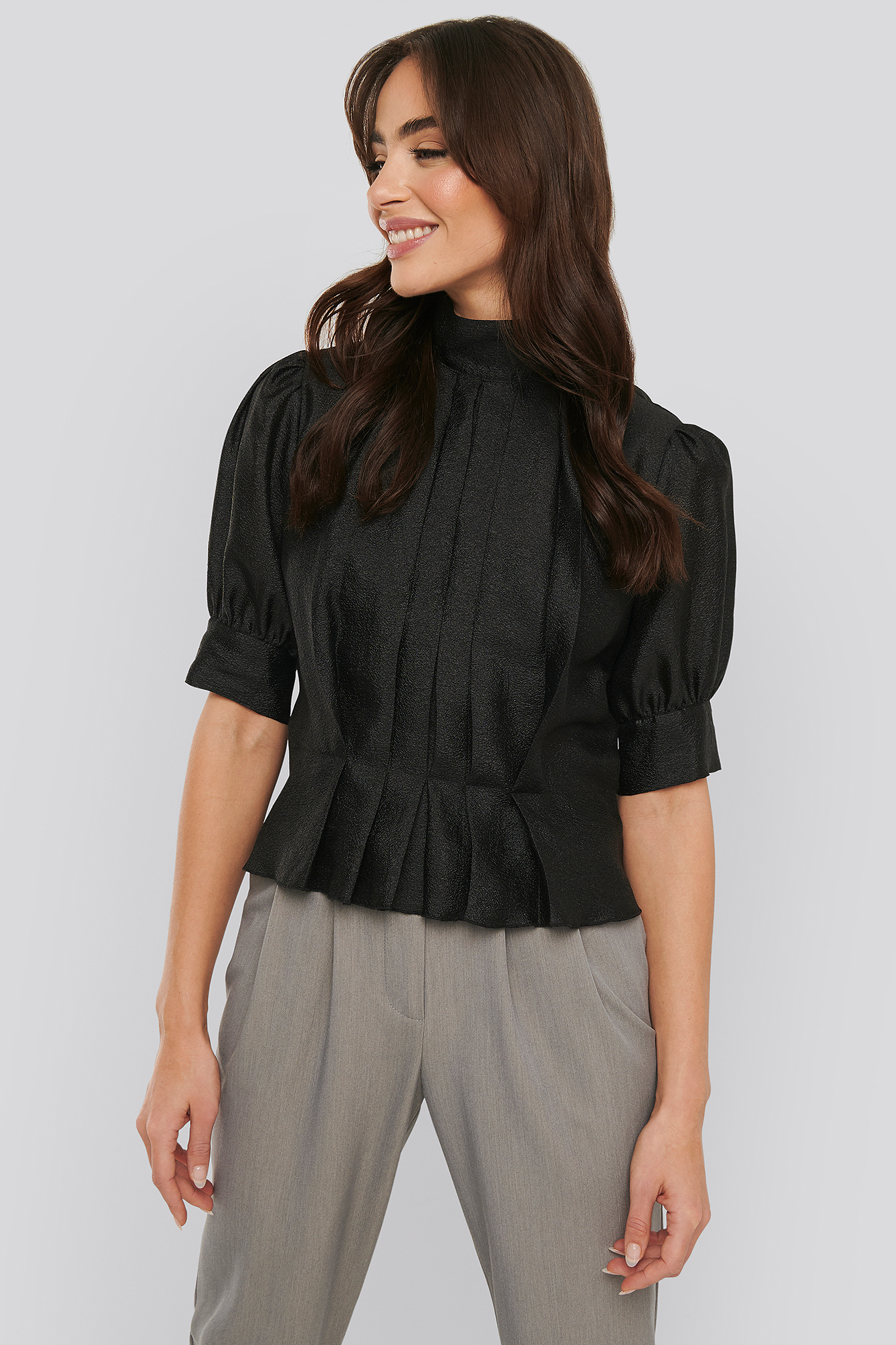 Structured Organza Gathered Blouse Black | NA-KD