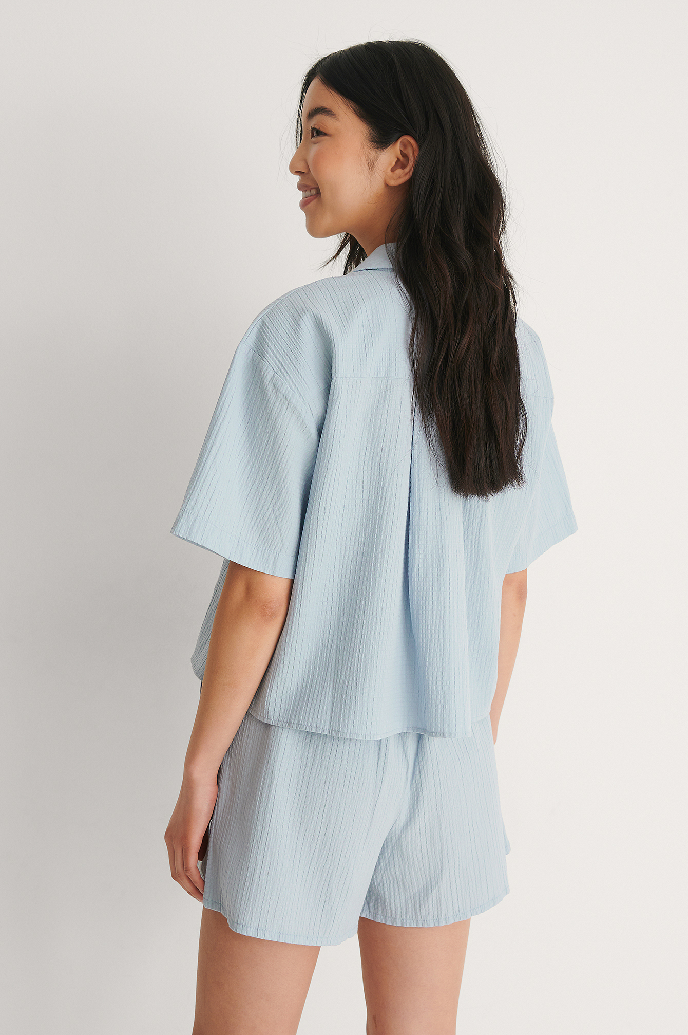 Structured Short Sleeve Organic Lounge Shirt Blue | na-kd.com