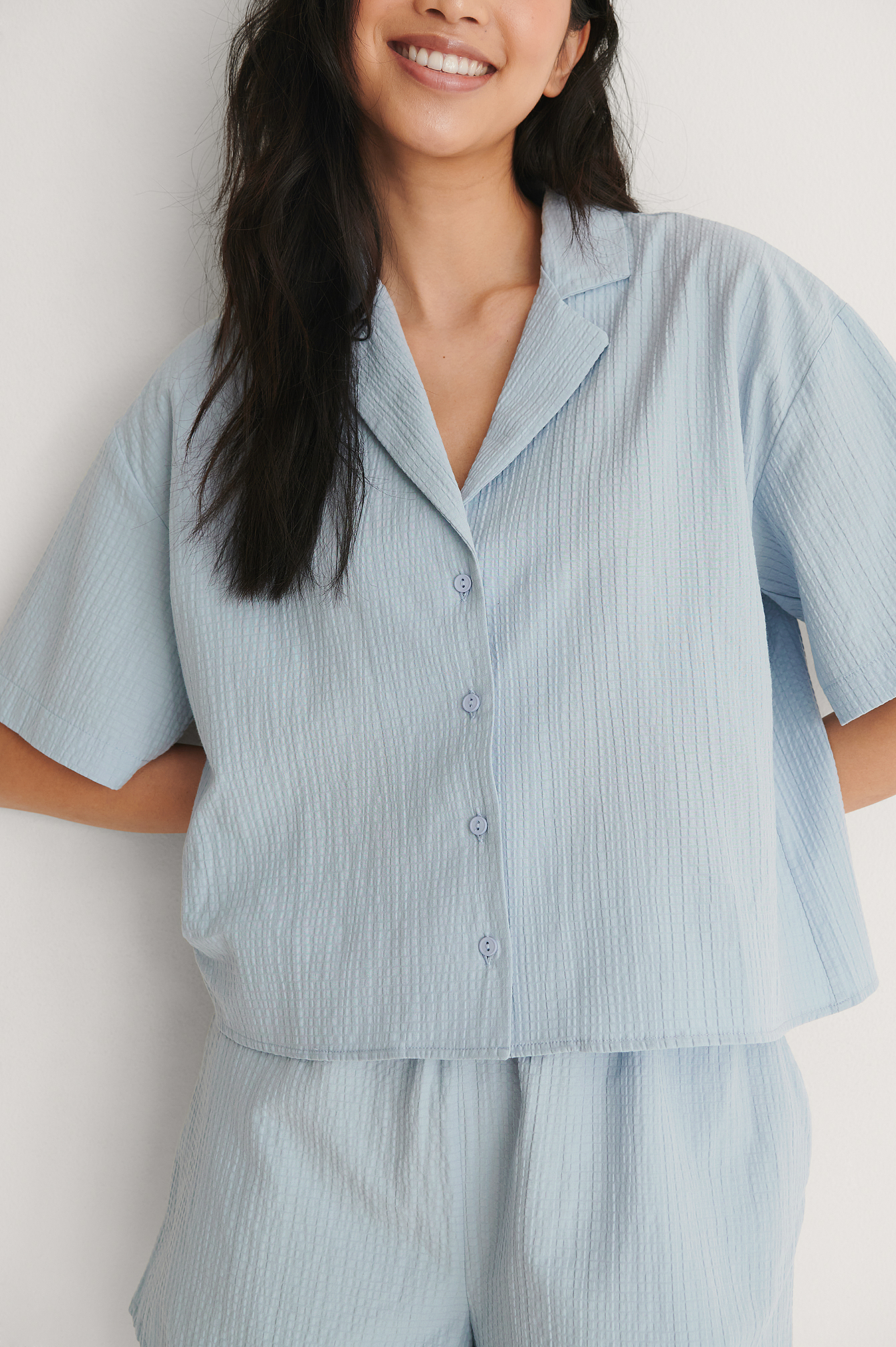 Structured Short Sleeve Organic Lounge Shirt Blue | na-kd.com