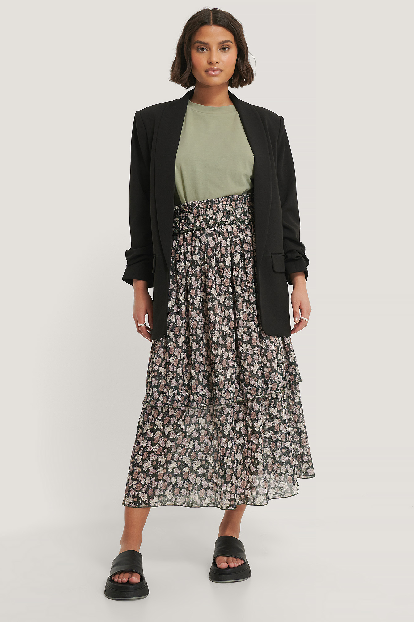 Gesmockter Midi-Rock Blumen | NA-KD