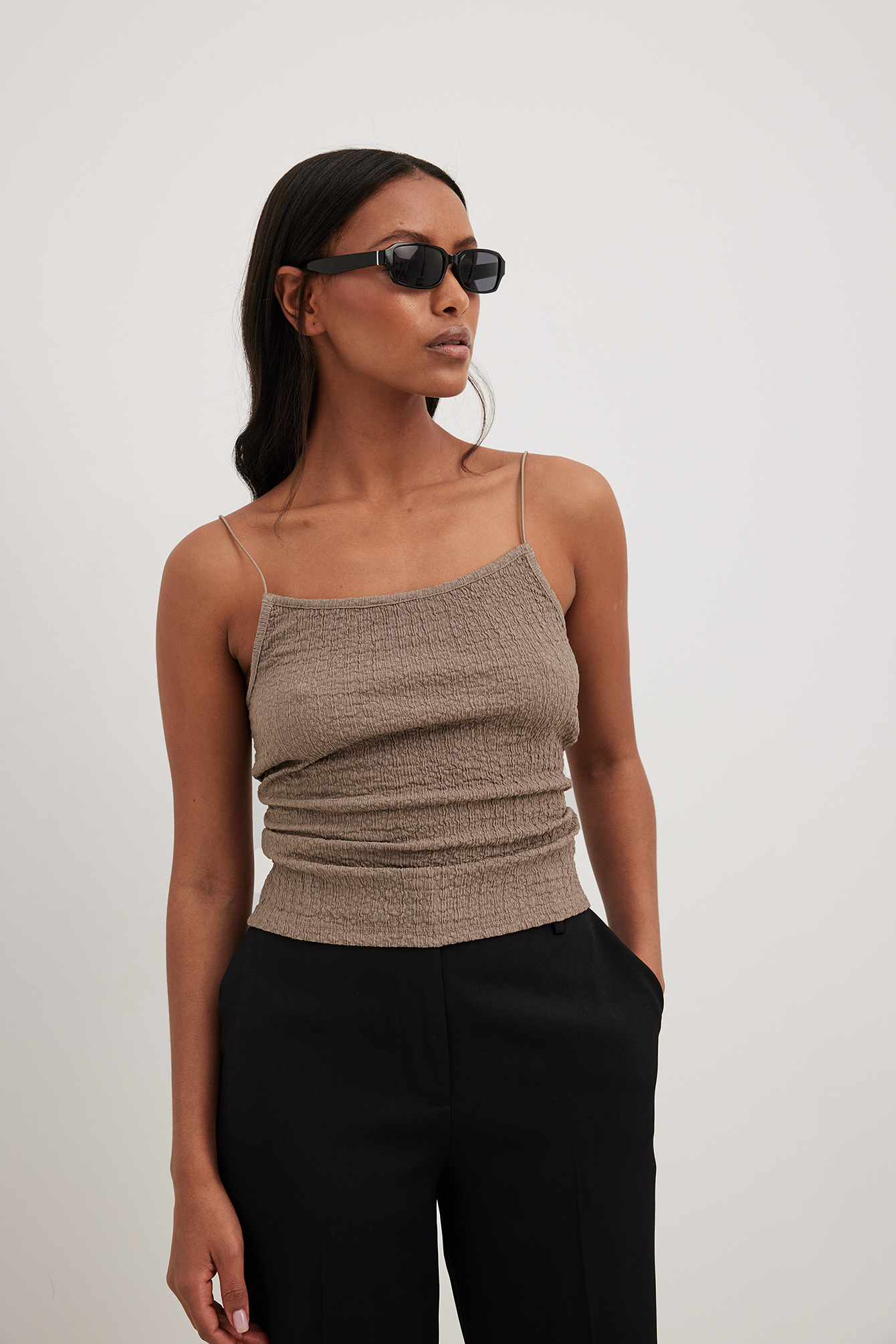 Structured Spaghetti Strap Top Brown | NA-KD