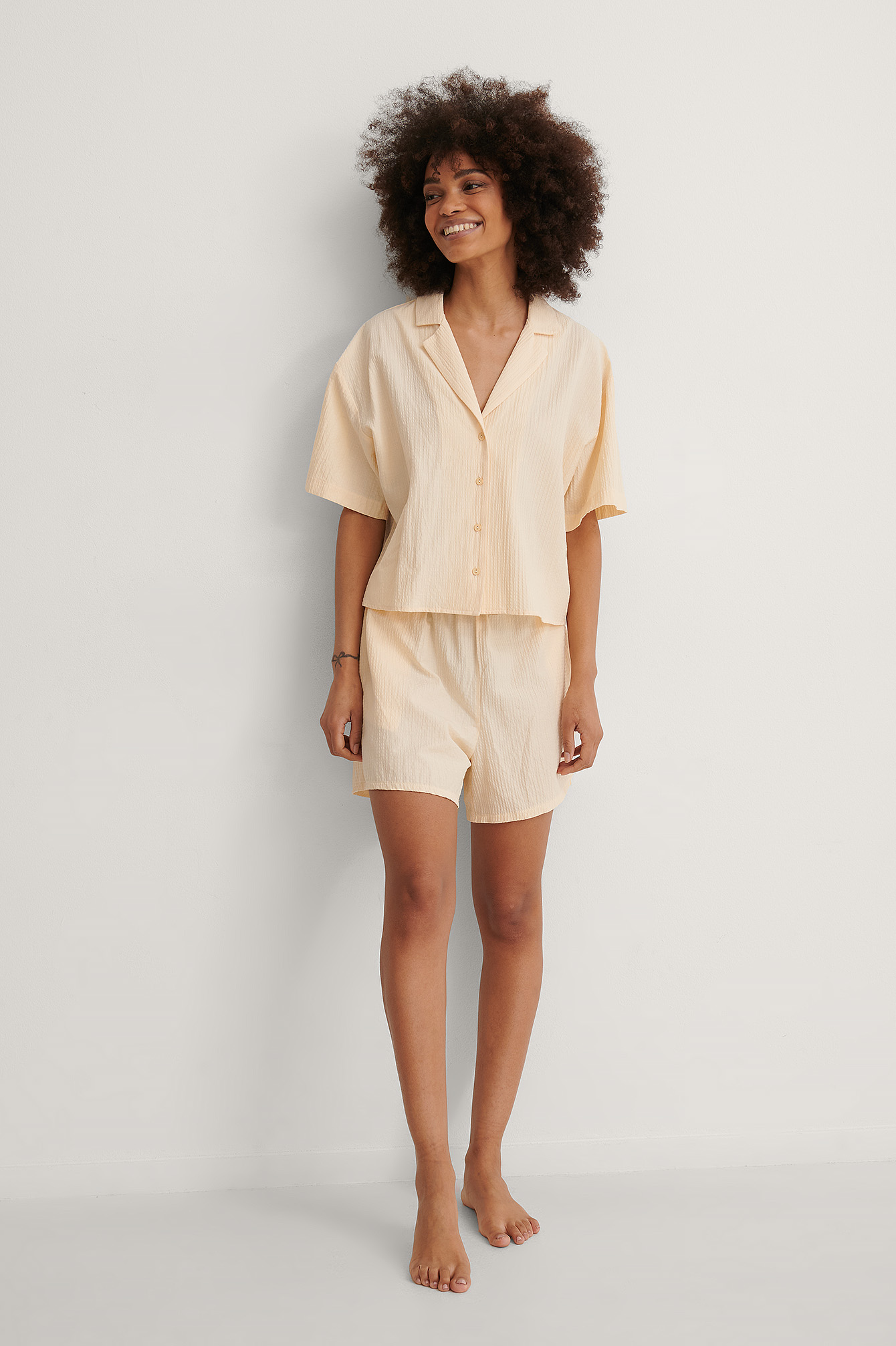 Structured Short Sleeve Organic Lounge Shirt Blue | na-kd.com