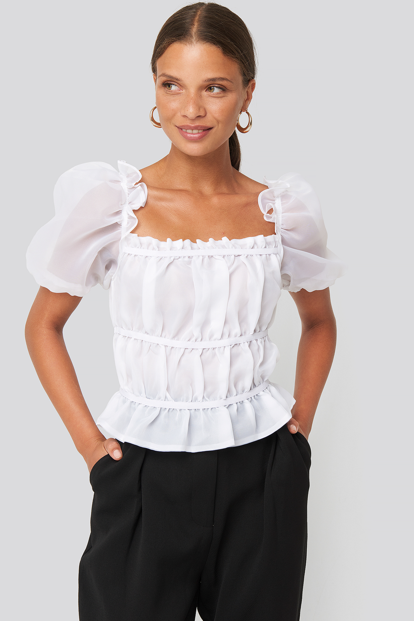 Tape Detail Organza Top White | NA-KD