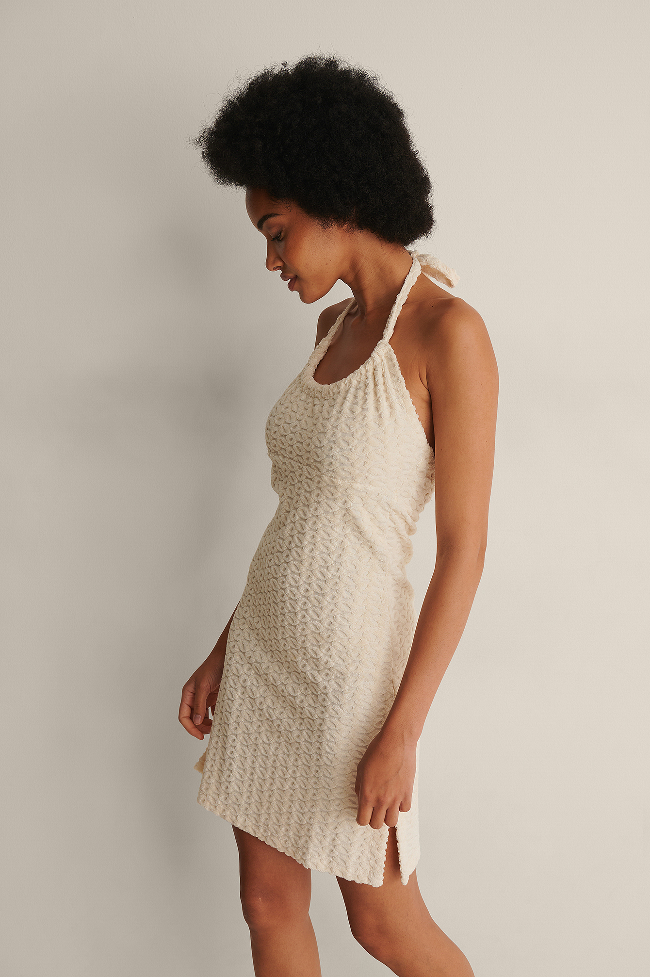 Terry Cloth Halterneck Dress Offwhite | NA-KD