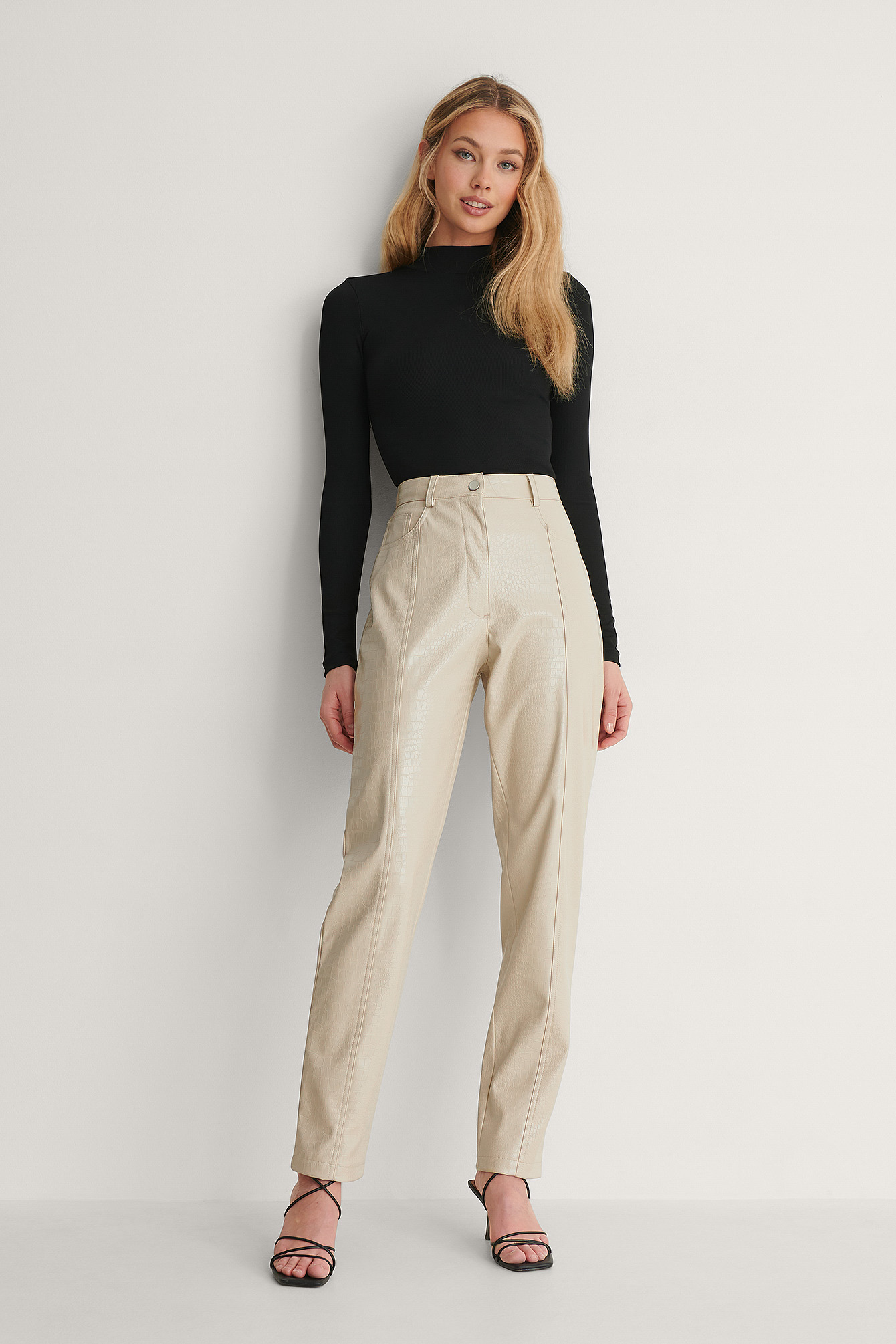 Textured Pu Pants Beige | NA-KD