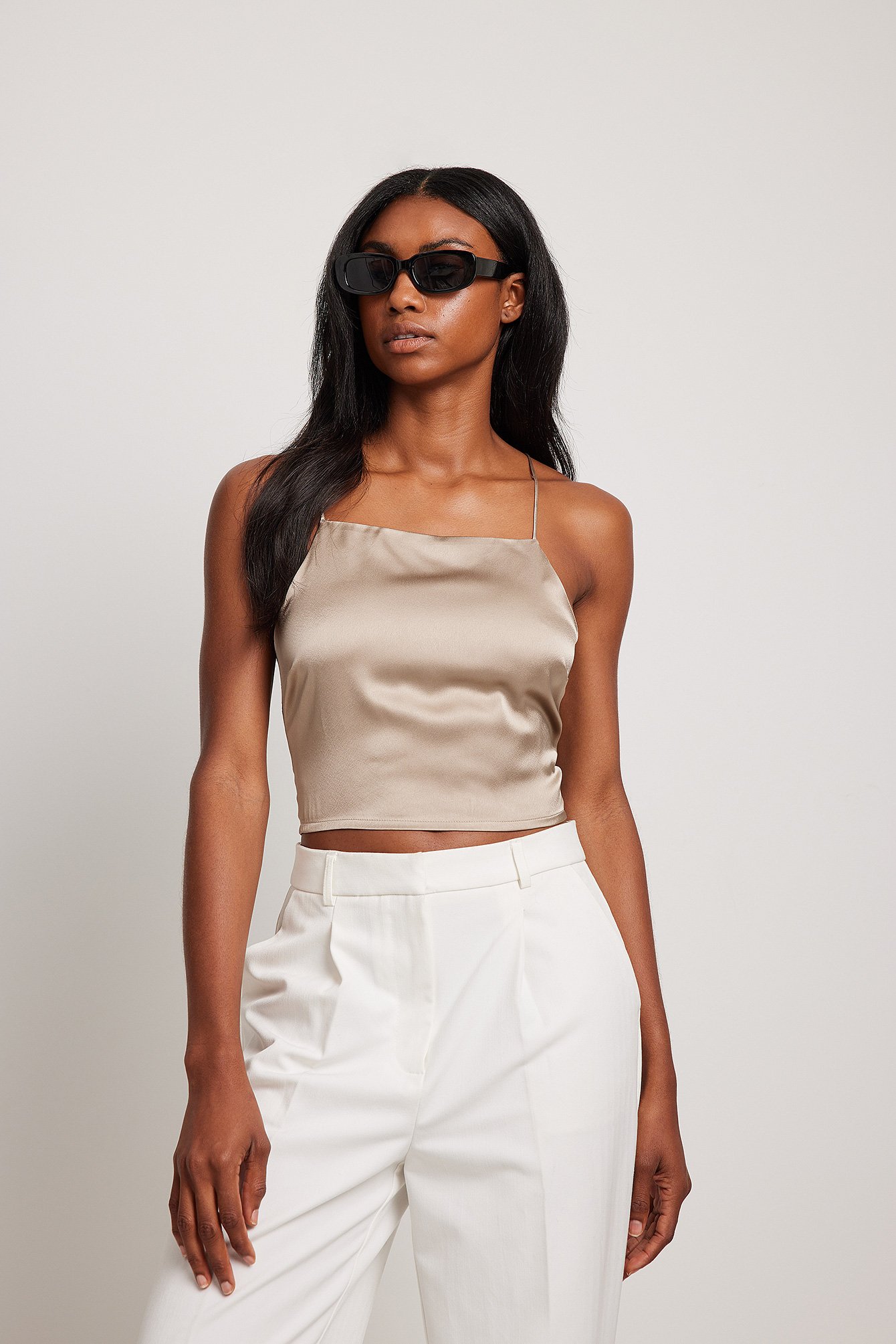 Thin Strap Satin Top Brown | NA-KD