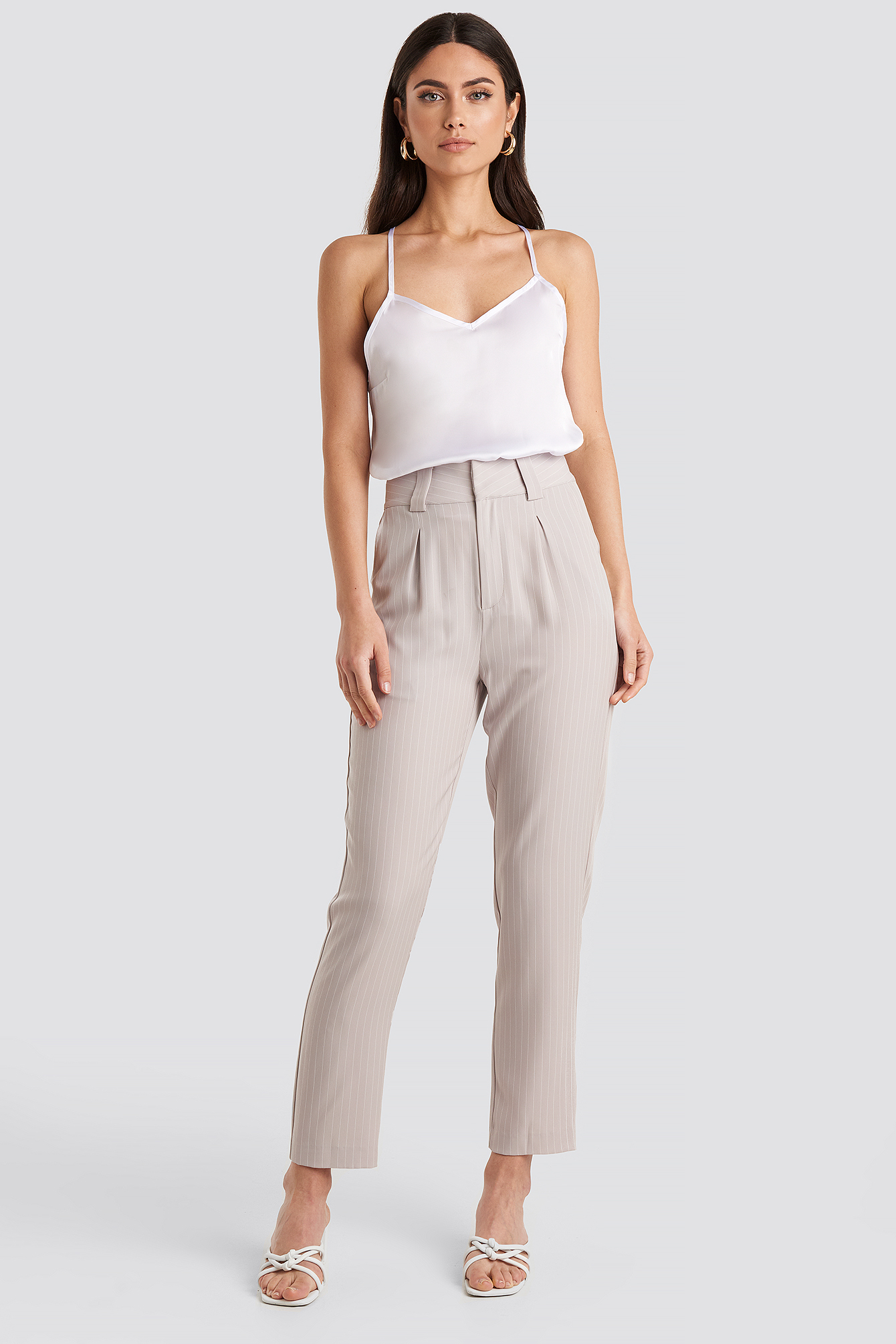 Thin Strap Woven Cross Back Singlet White | na-kd.com