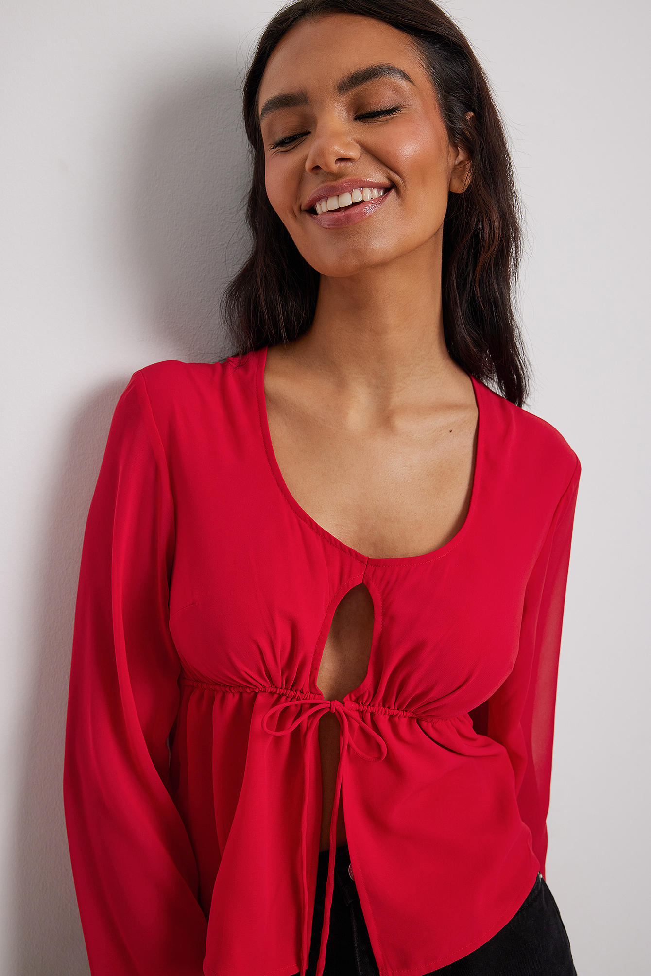 Tie Front Cut Out Blouse Red | NA-KD