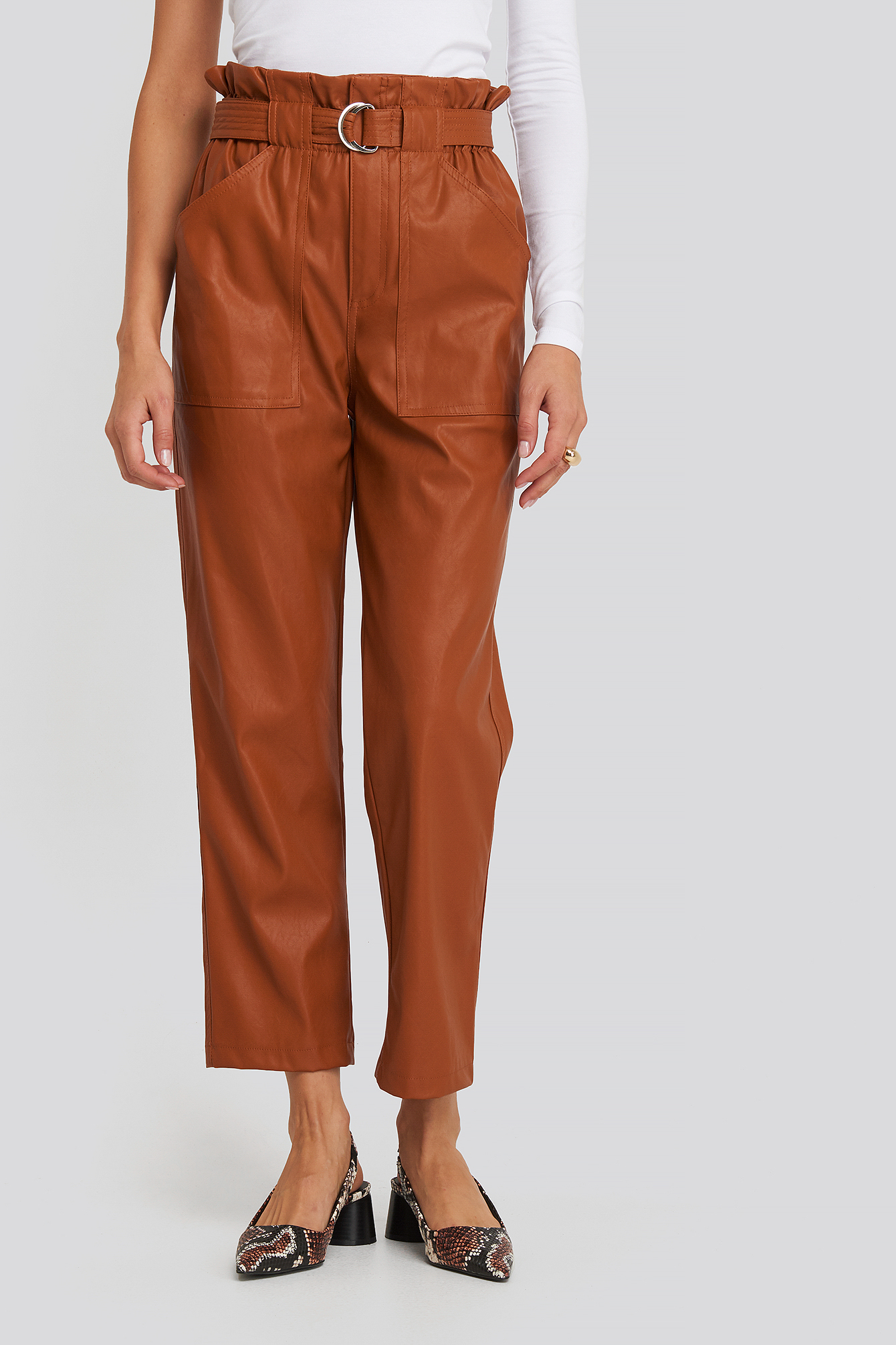 Tied Waist Pu Pants Brown | na-kd.com