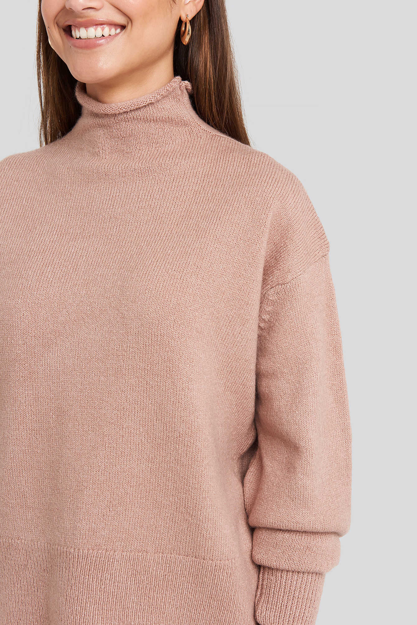 Turtleneck Oversized Knitted Sweater Rosa | na-kd.com