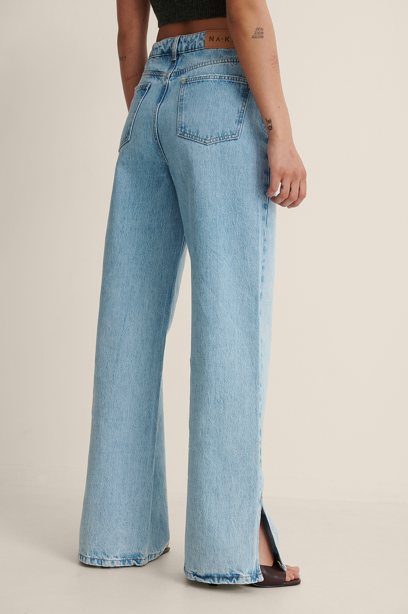 Vintage Look Wide Side Slit Jeans Blue | na-kd.com