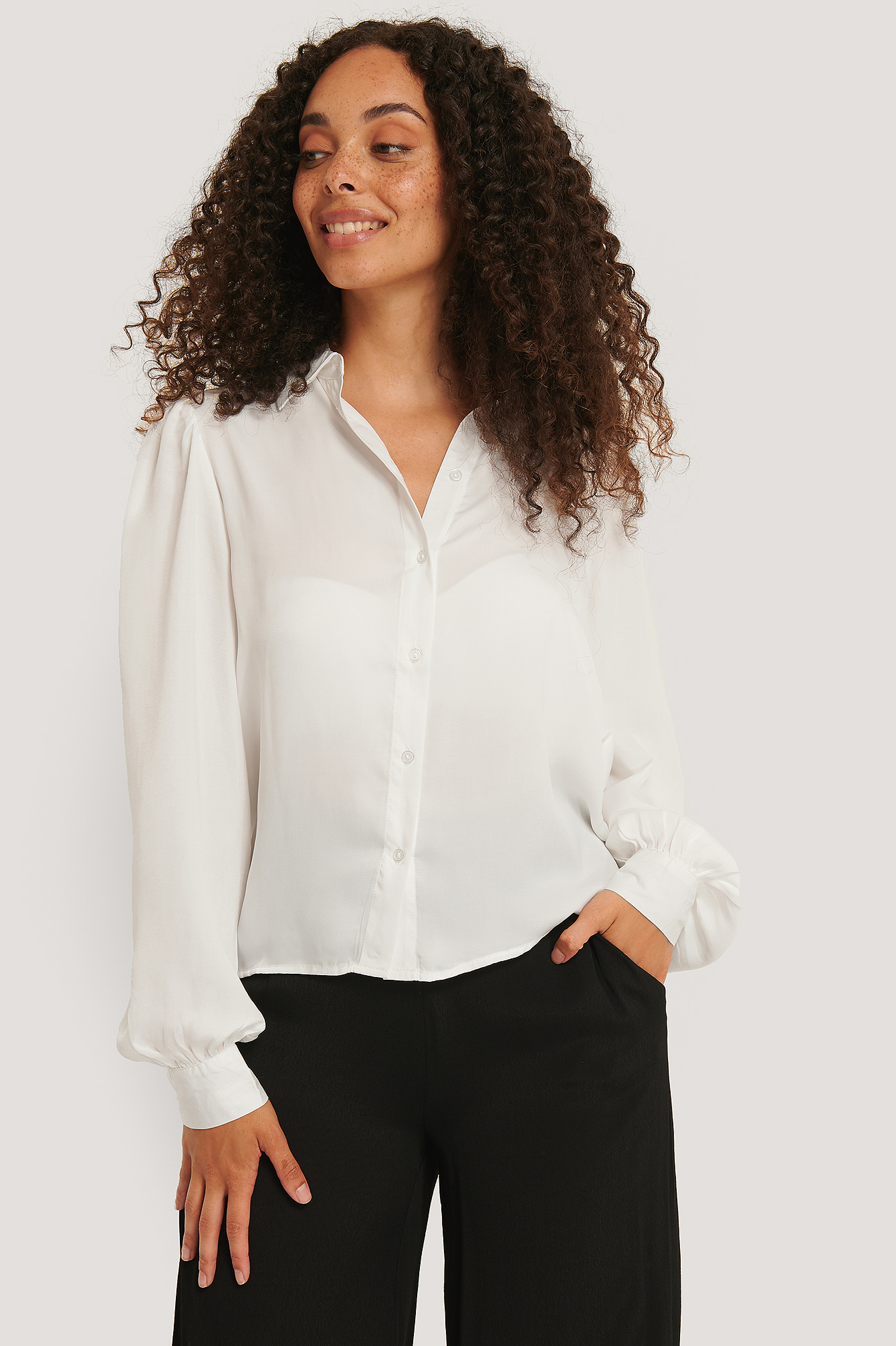 Volume Sleeve Shirt Weiß | NA-KD
