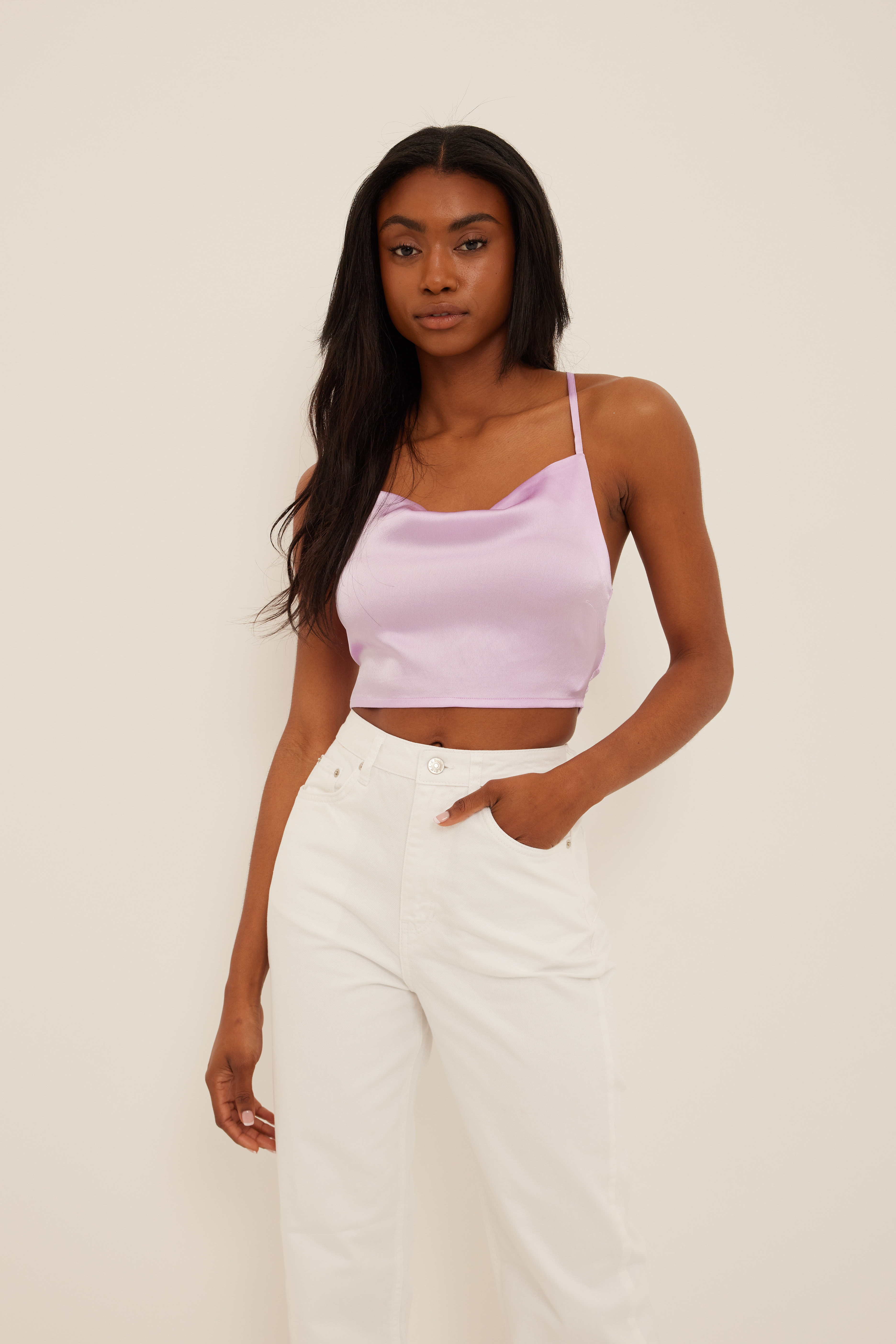 Recycled Waterfall Front Satin Singlet Purple | na-kd.com