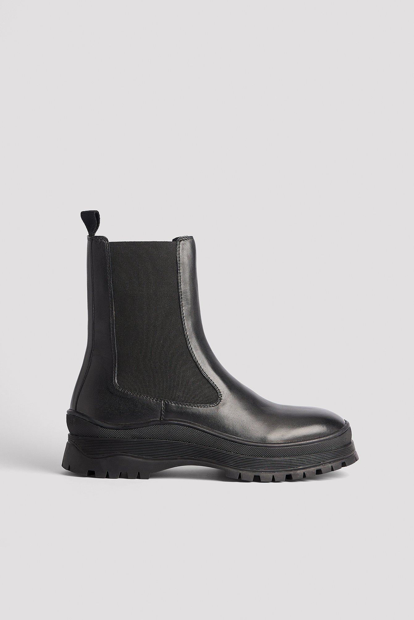 Wavy Sole Leather Boots Black | NA-KD