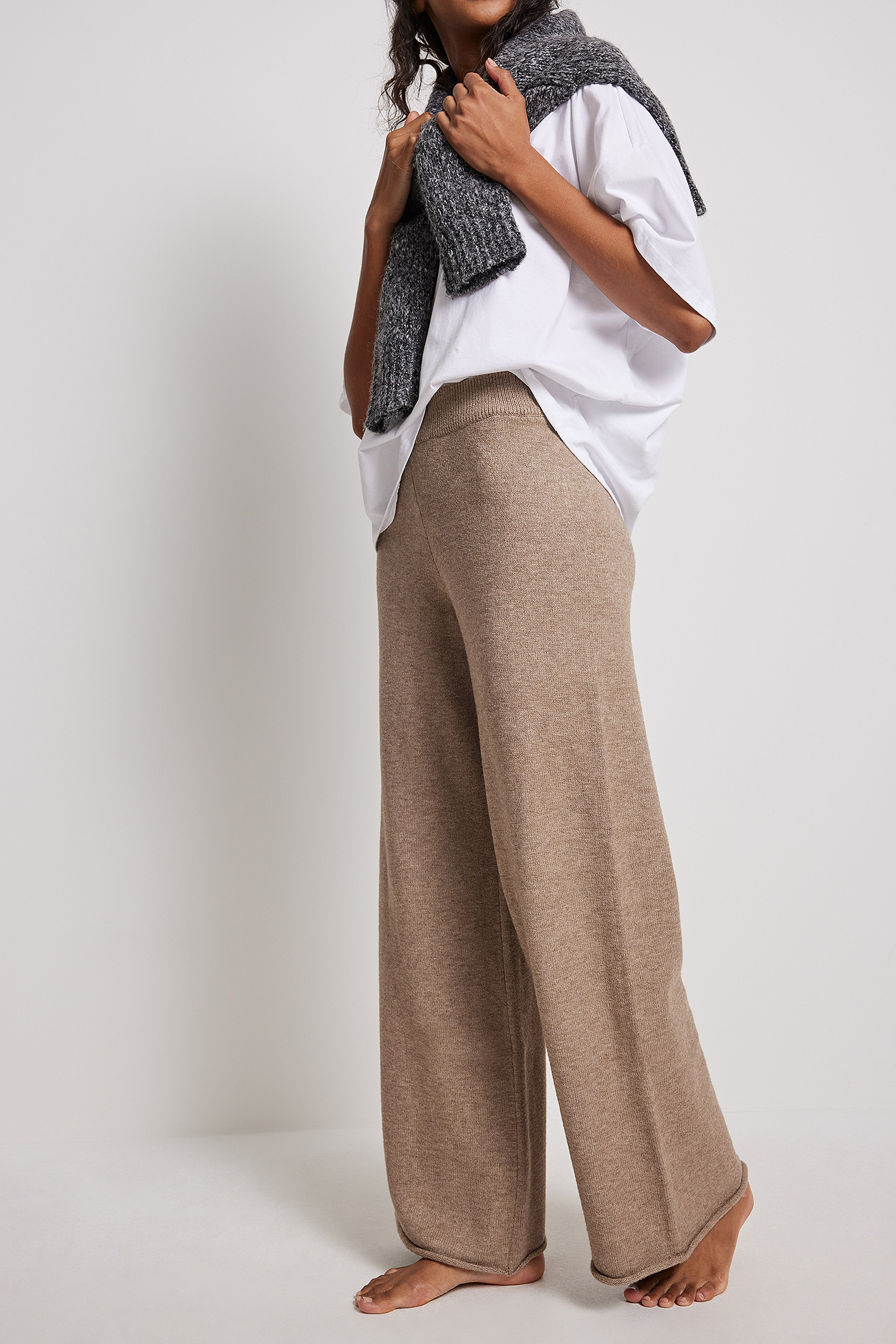 Wide Knitted Pants Beige | na-kd.com