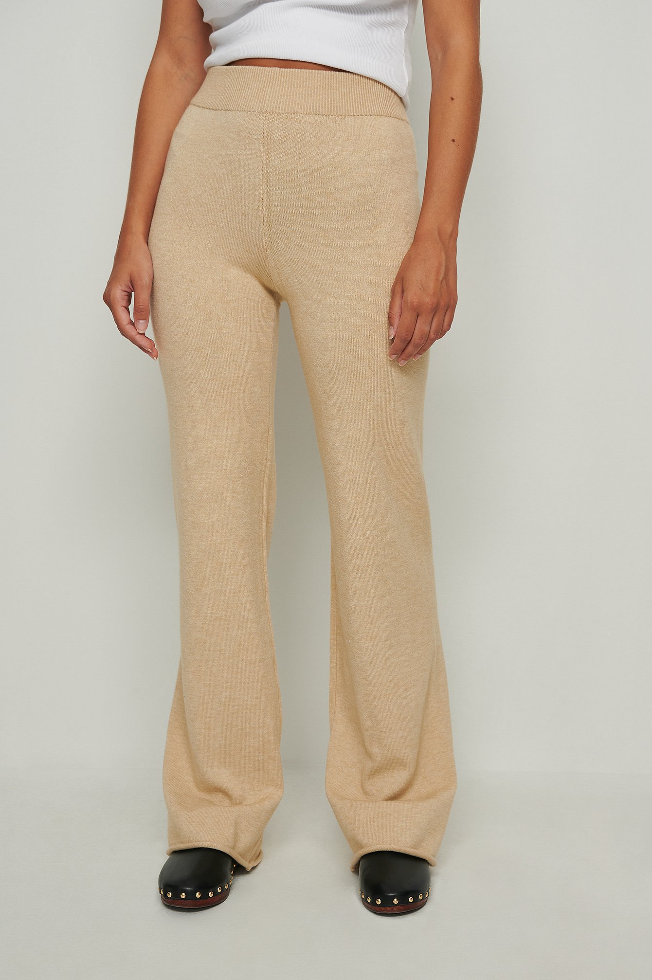 Wide Knitted Pants Beige | na-kd.com