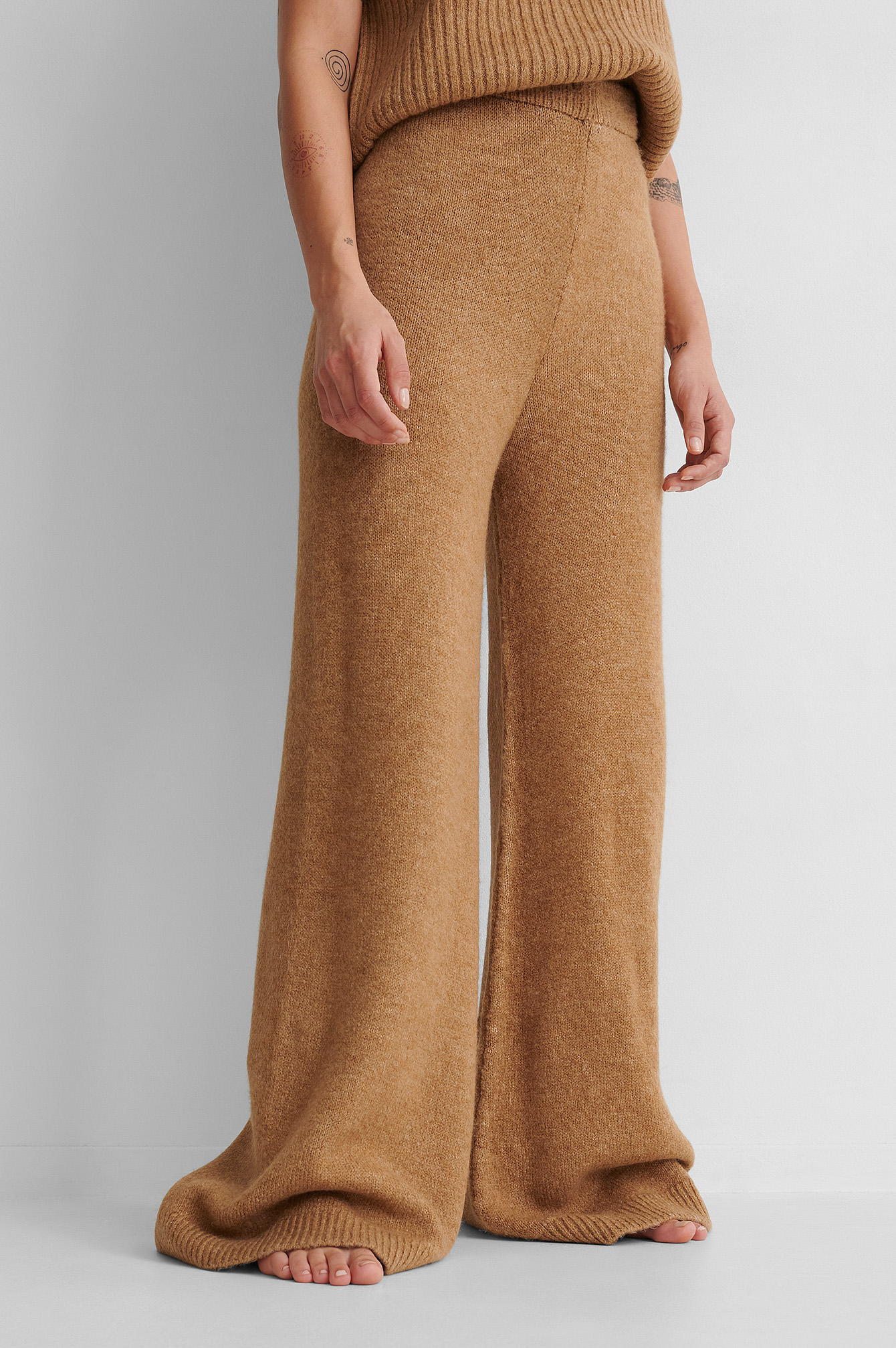 Wide Knitted Trousers Brown | na-kd.com