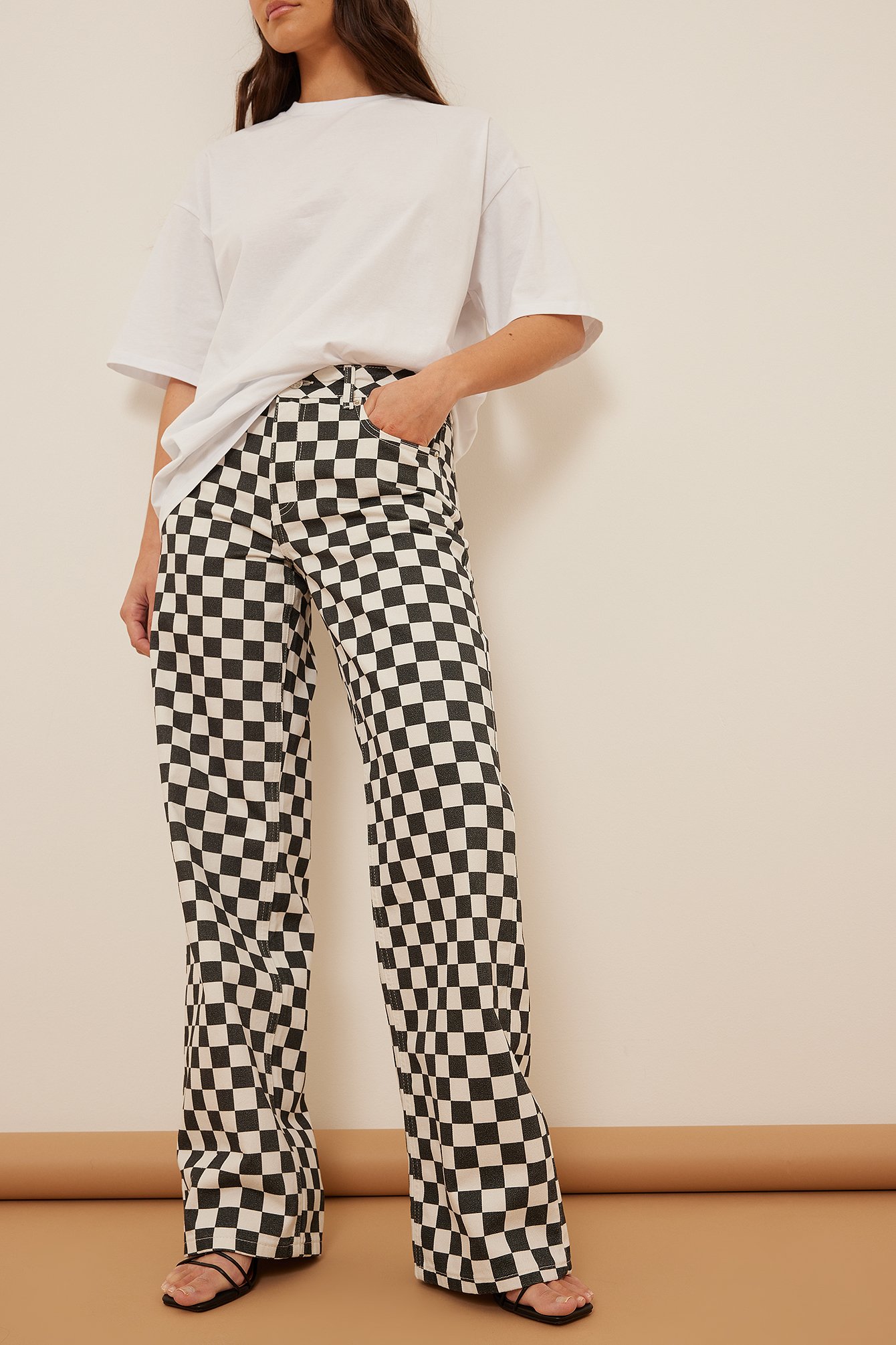 Wide Leg Denim Checkered | NA-KD