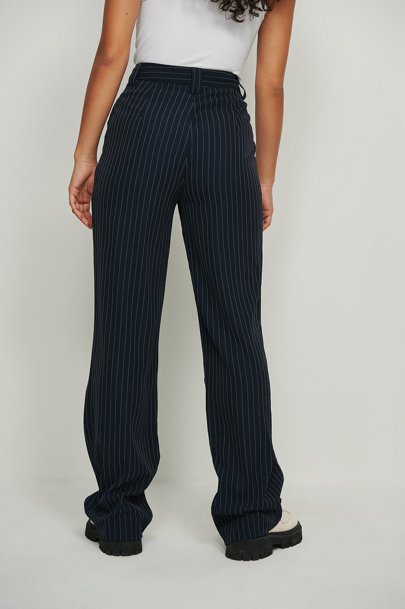 Recycled Wide Leg Pinstriped Pants Navy | na-kd.com