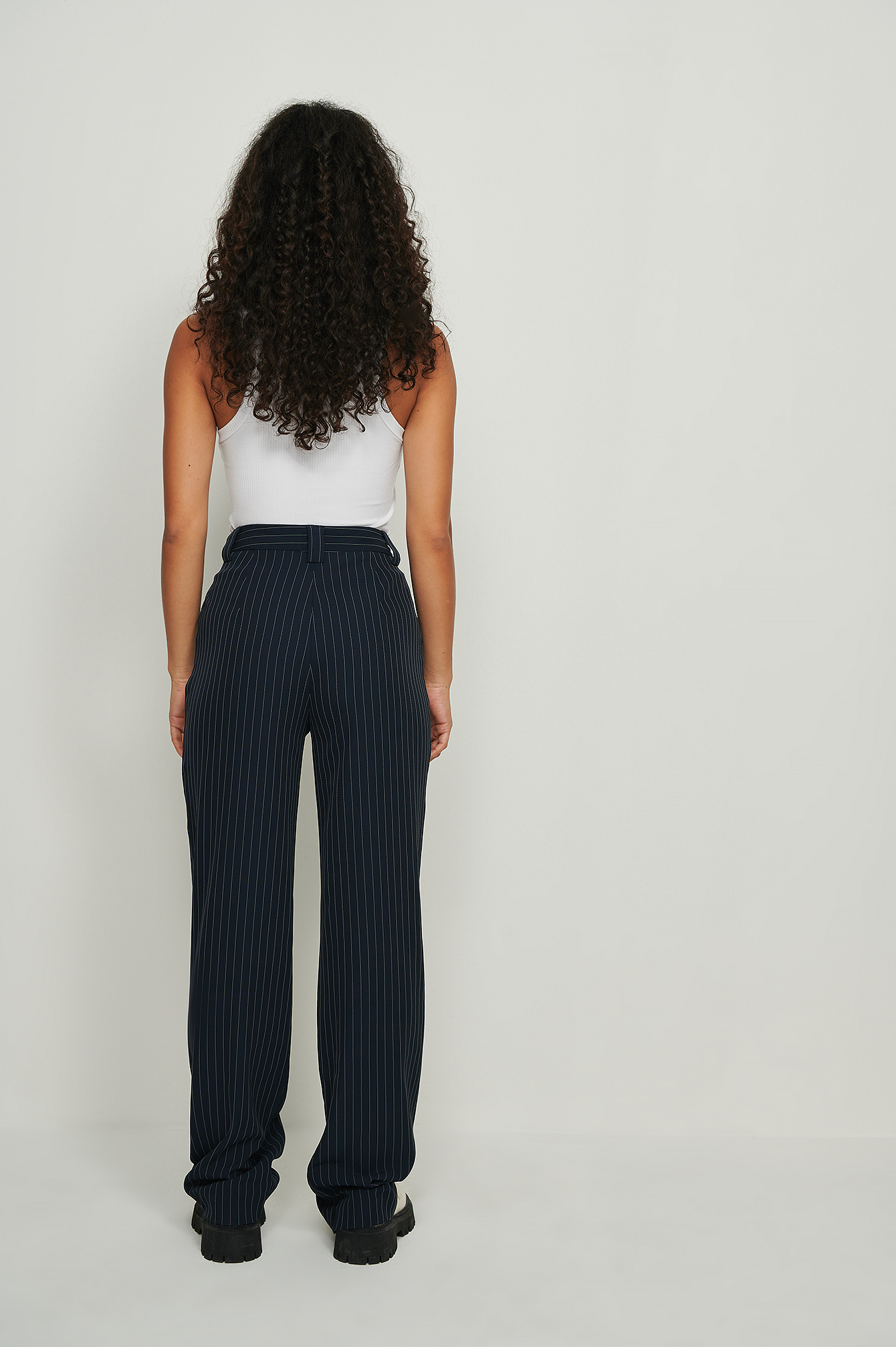 Recycled Wide Leg Pinstriped Pants Navy | na-kd.com