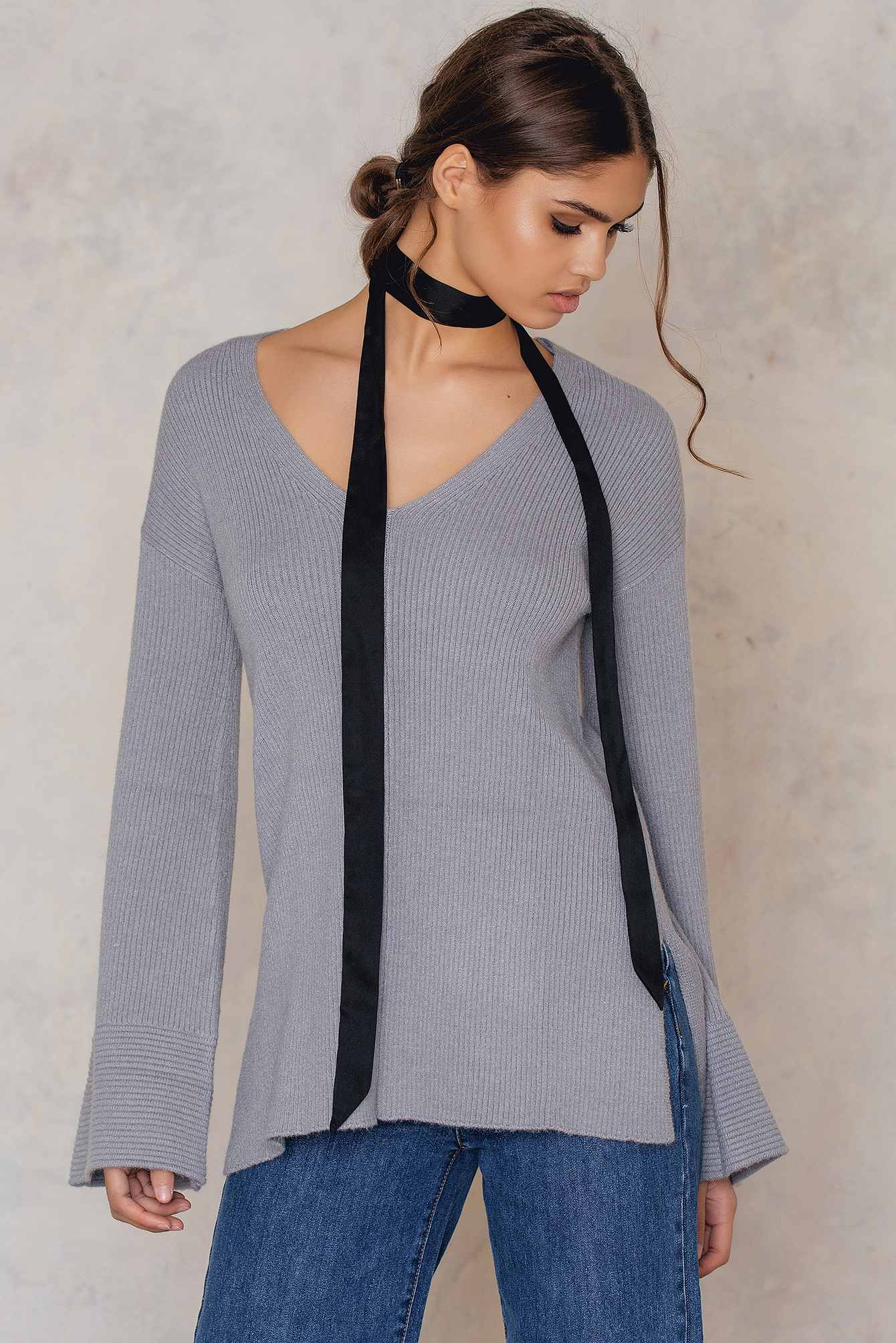 Wide Sleeve Knitted Tunic Blå | NA-KD