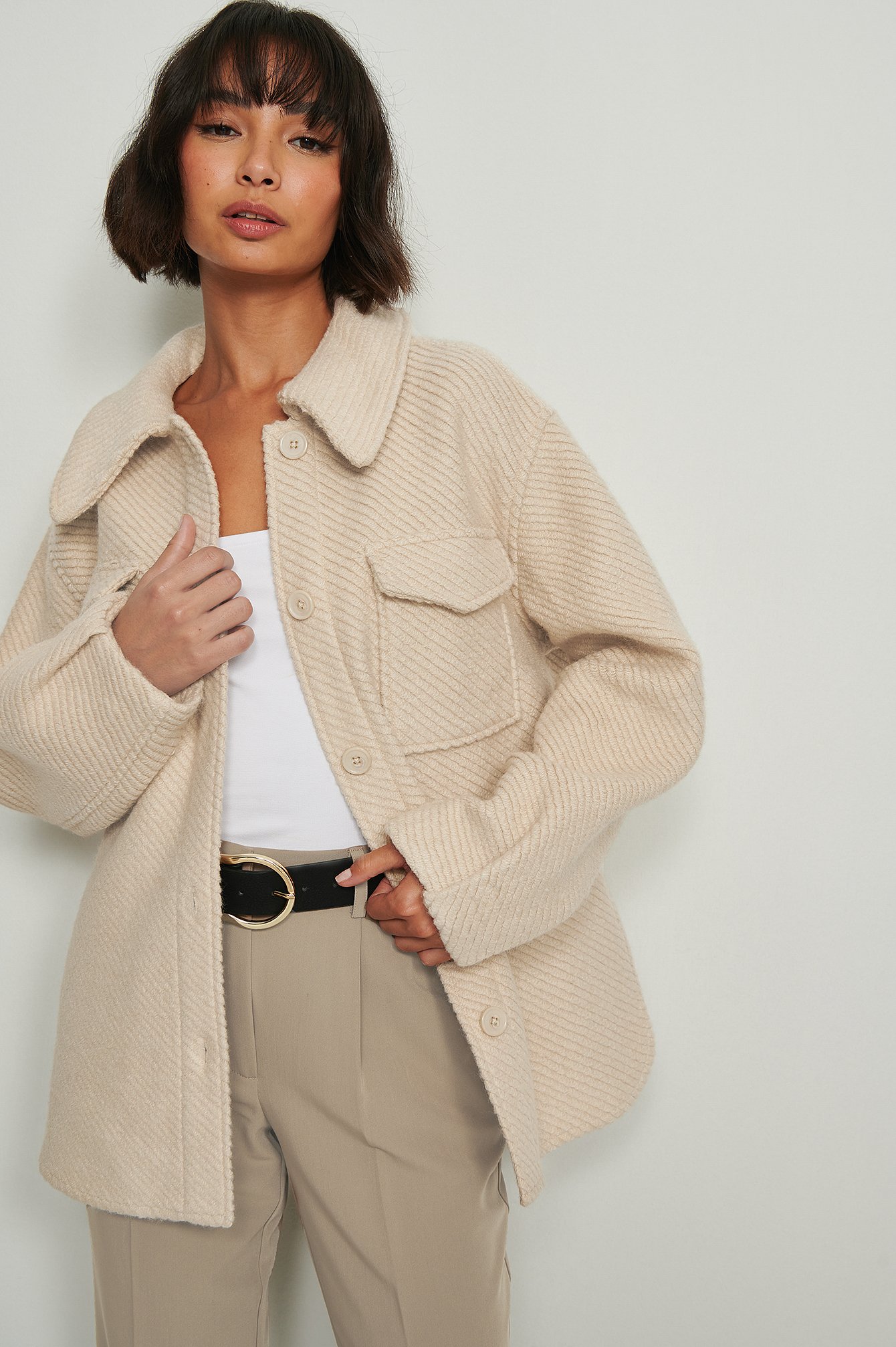 Wool Blend Overshirt Jacket Beige | na-kd.com