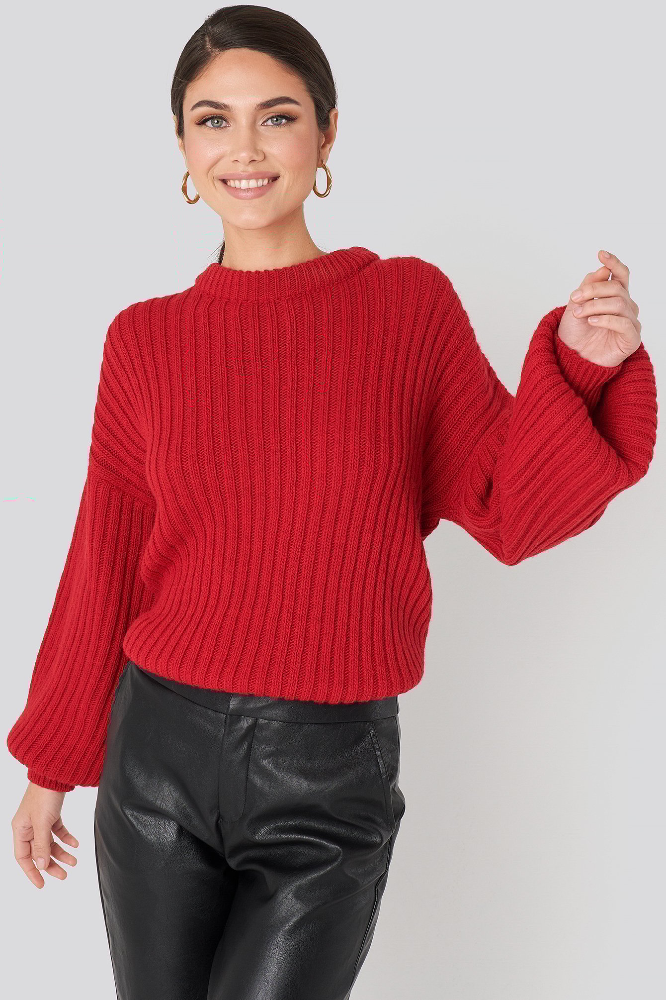 Wool Blend Ribbed Knitted Sweater Red | NA-KD