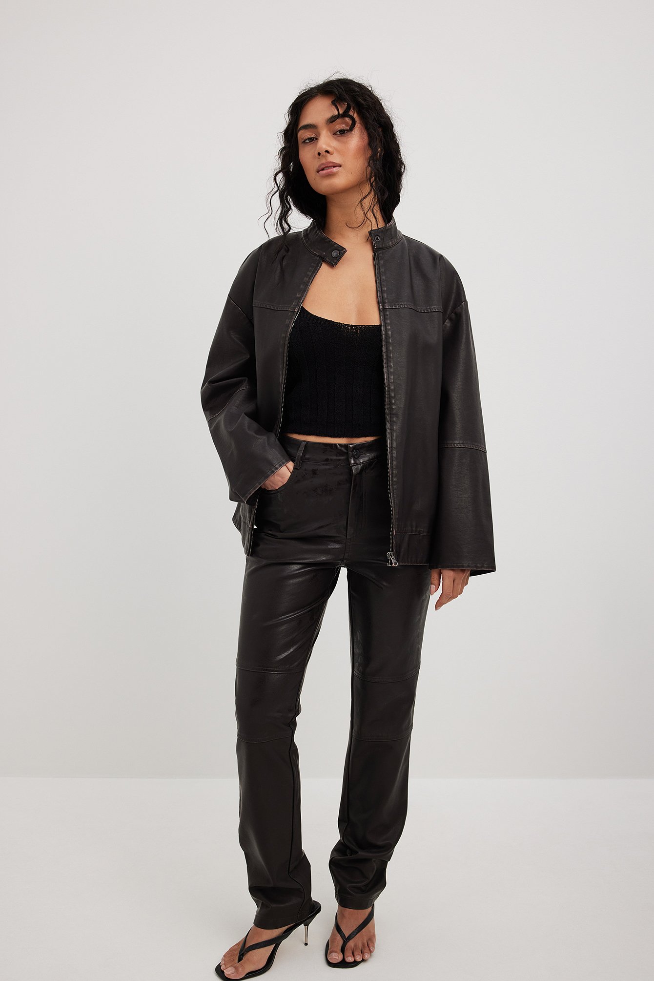 Worn Out Look PU Pants Brown | NA-KD