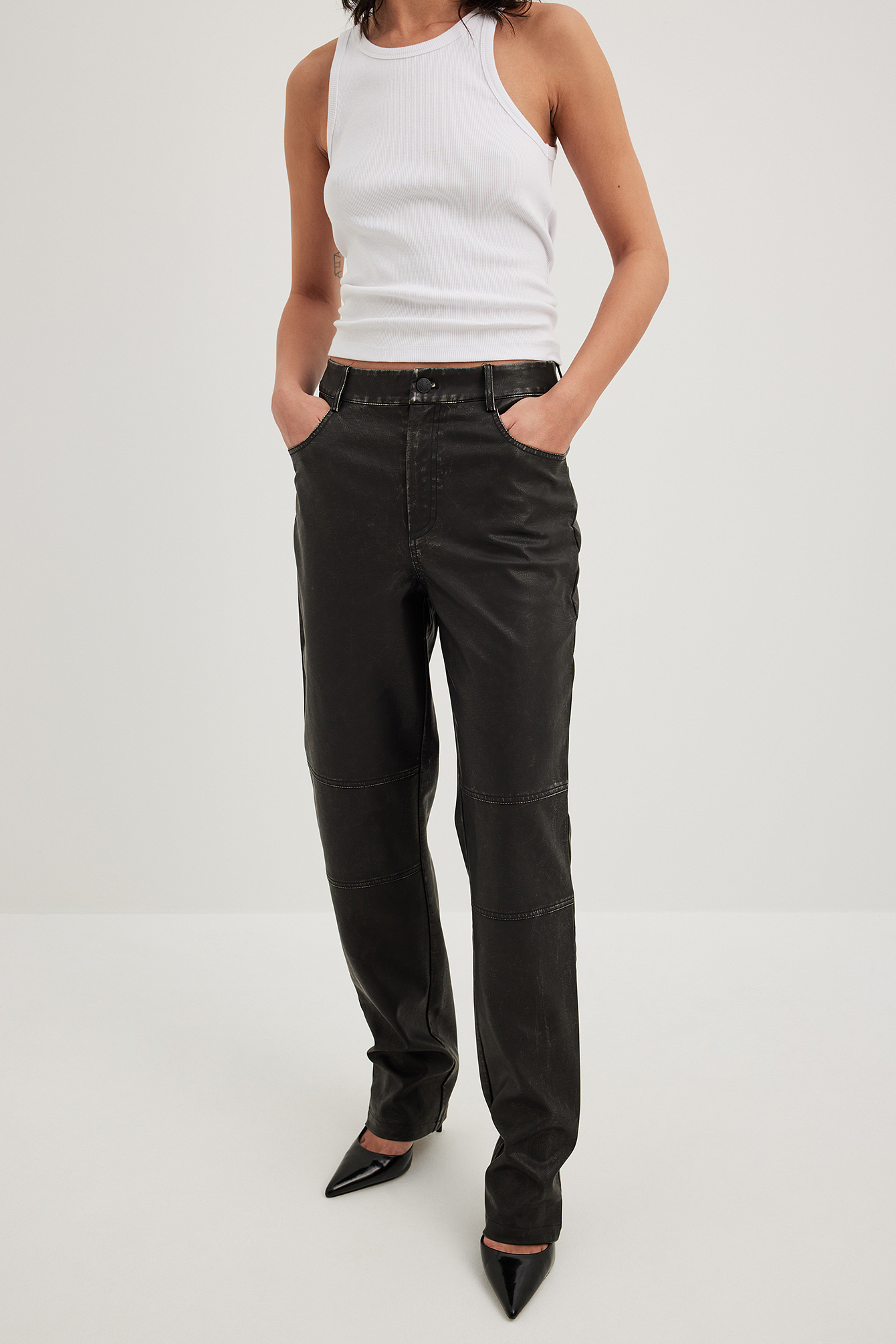 Worn Out Look PU Pants Black | NA-KD
