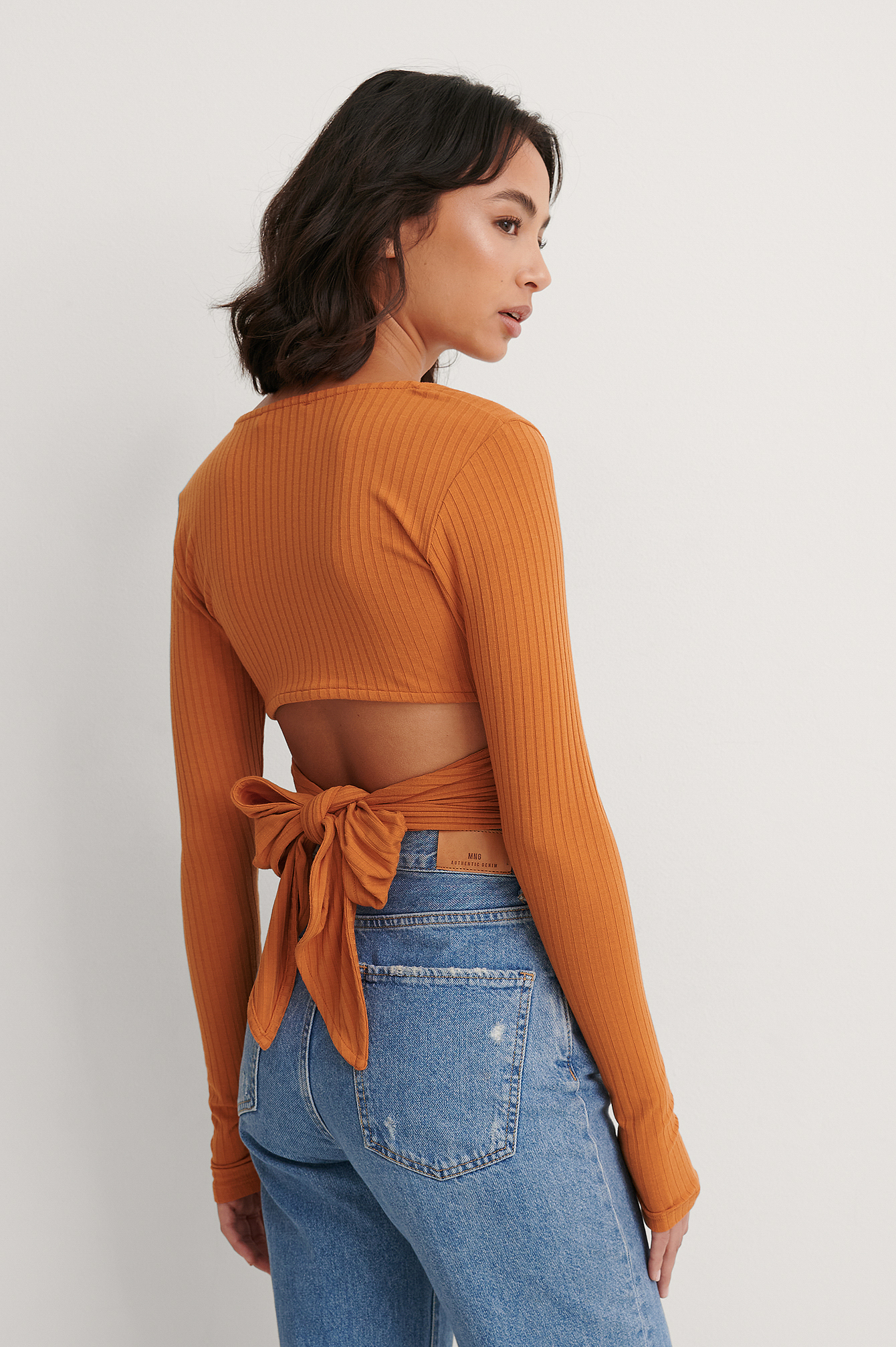Wrap Detail Rib Top Orange | NA-KD