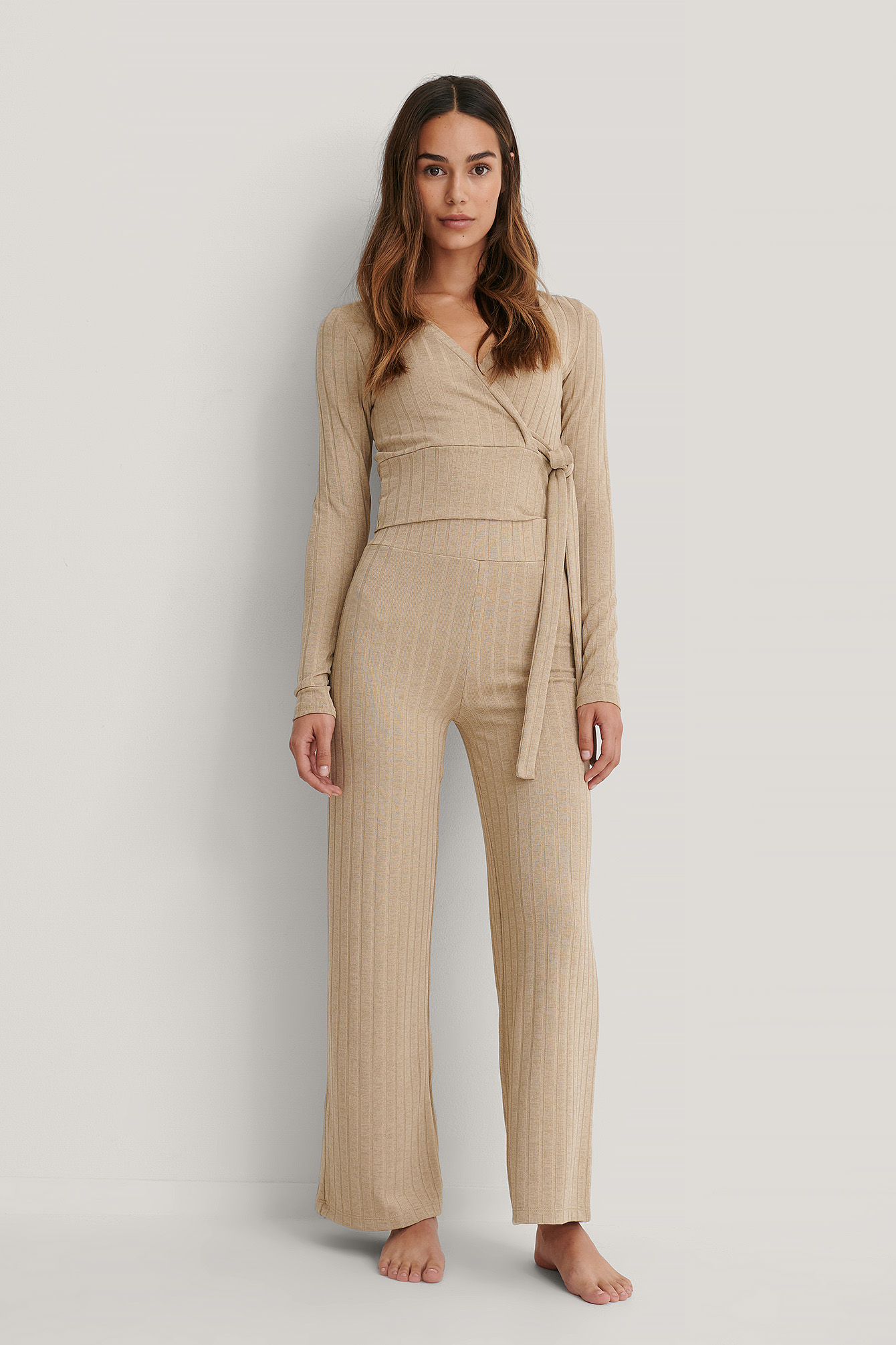 Wrap Rib Tie Top Beige | na-kd.com