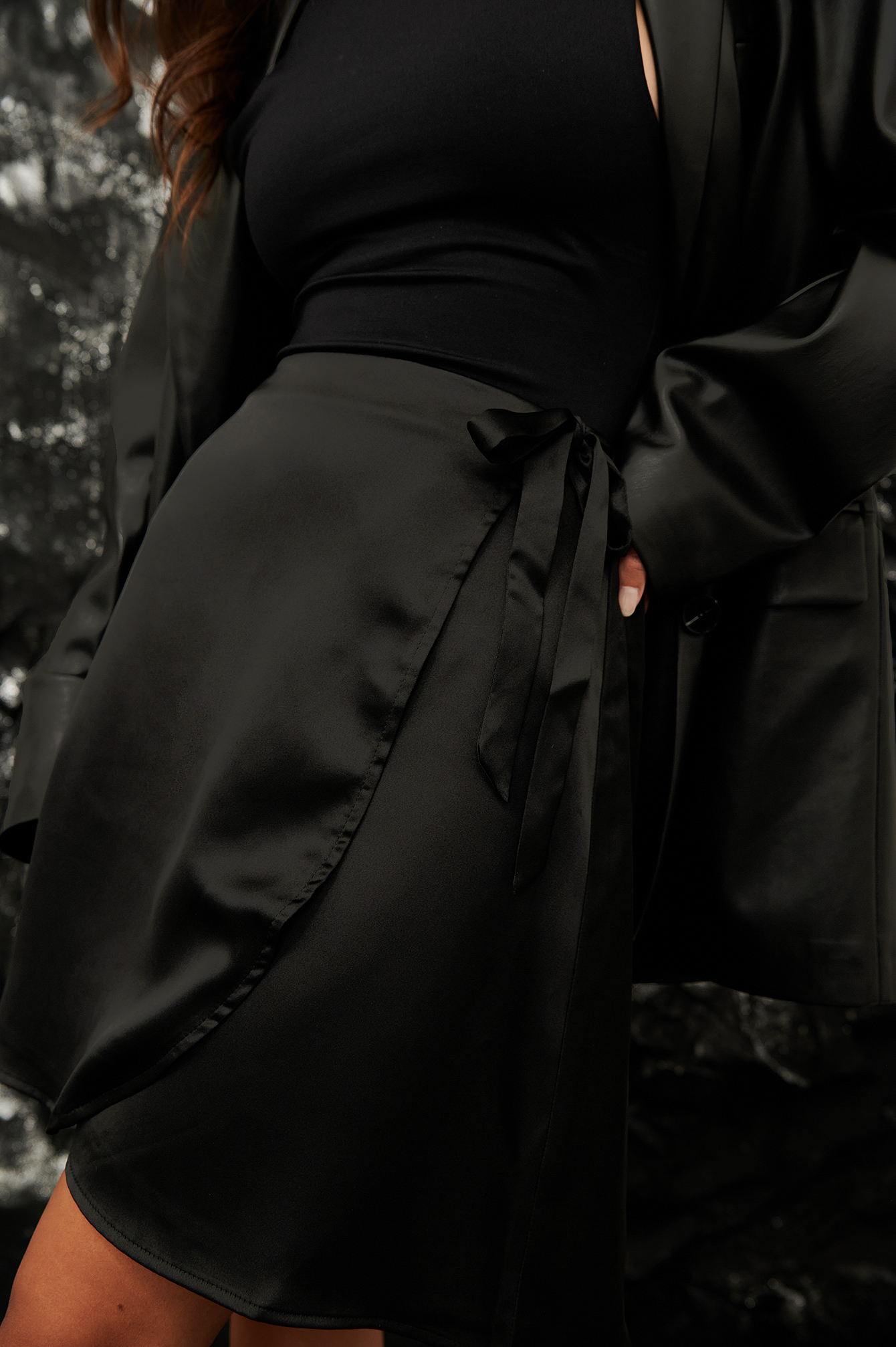 Wrap Satin Mini Skirt Black Na