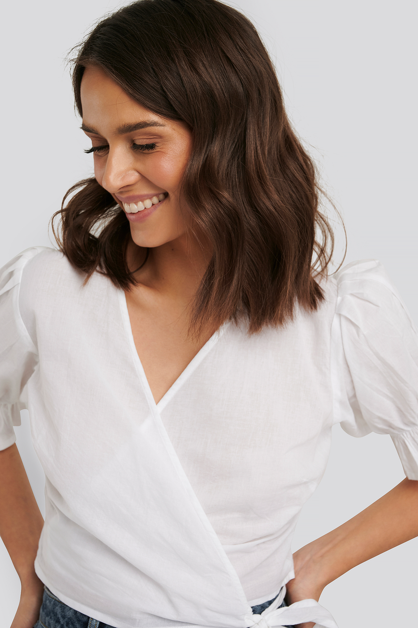 Wrap Short Sleeve Puff Top White | na-kd.com