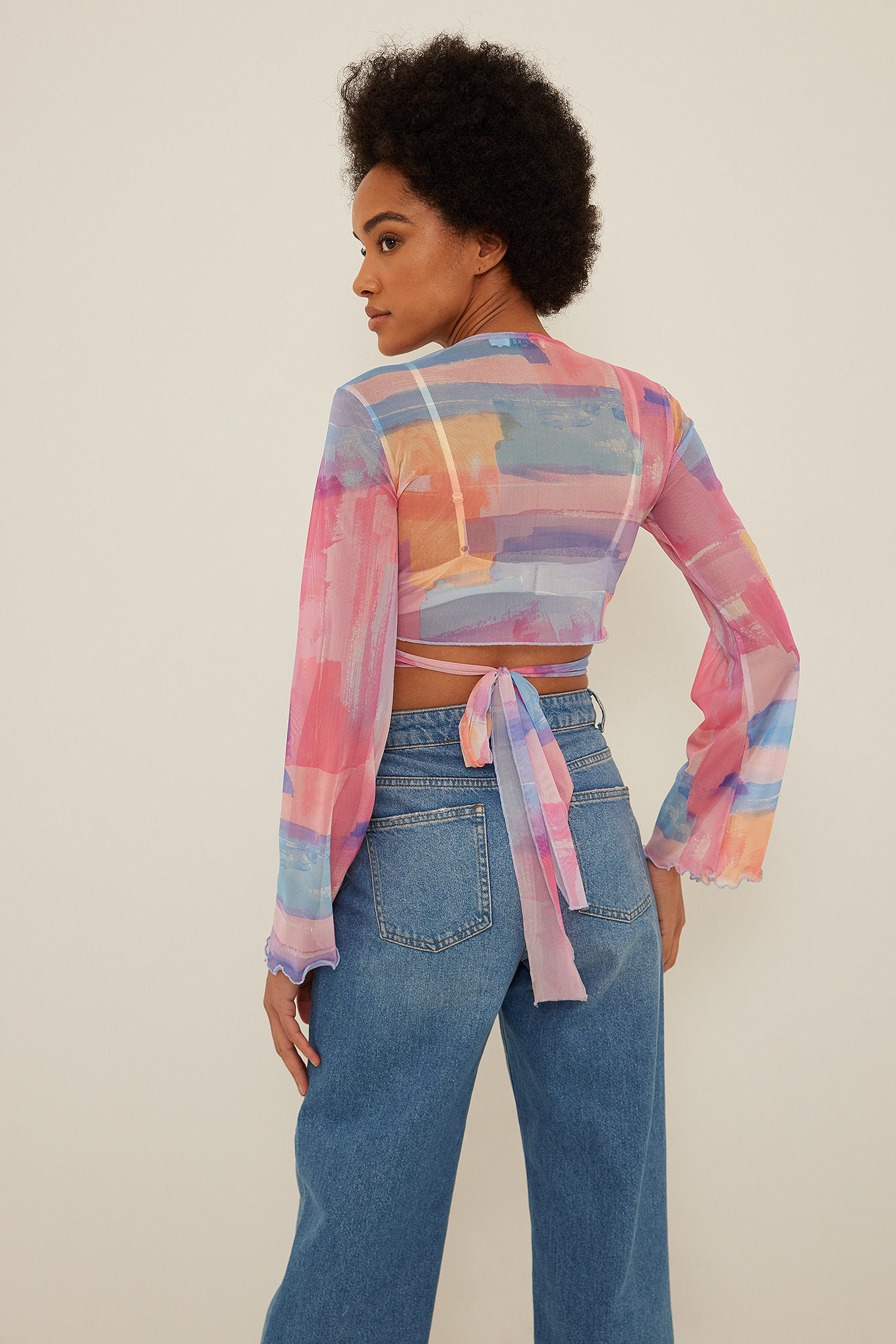 Wrap Trumpet Sleeve Mesh Top Multicolor | na-kd.com