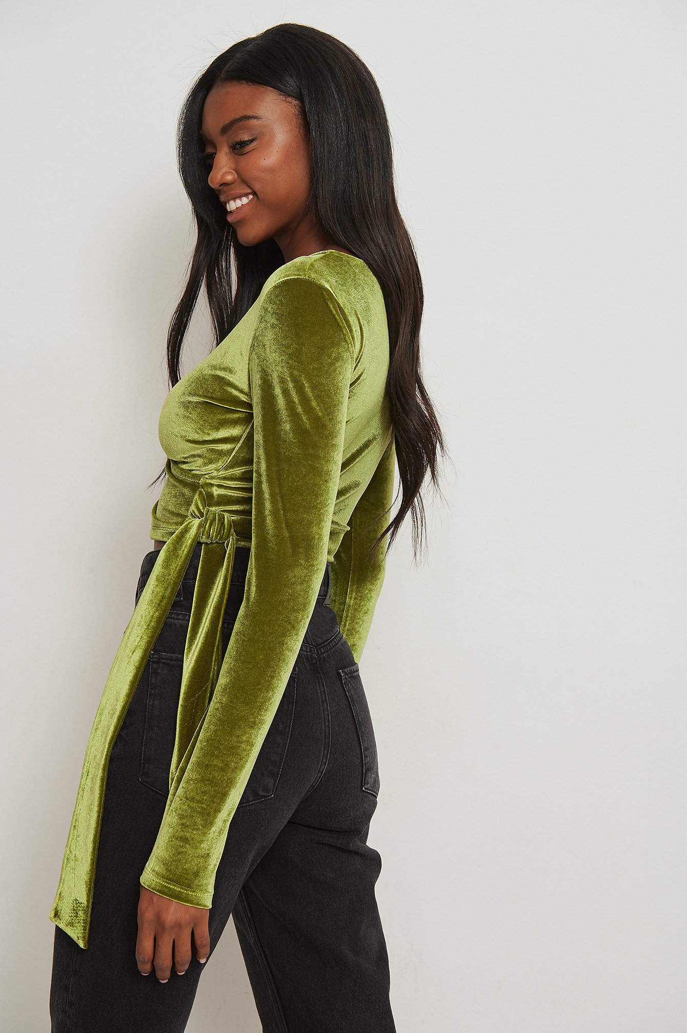 Wrap Velvet Top Green | na-kd.com