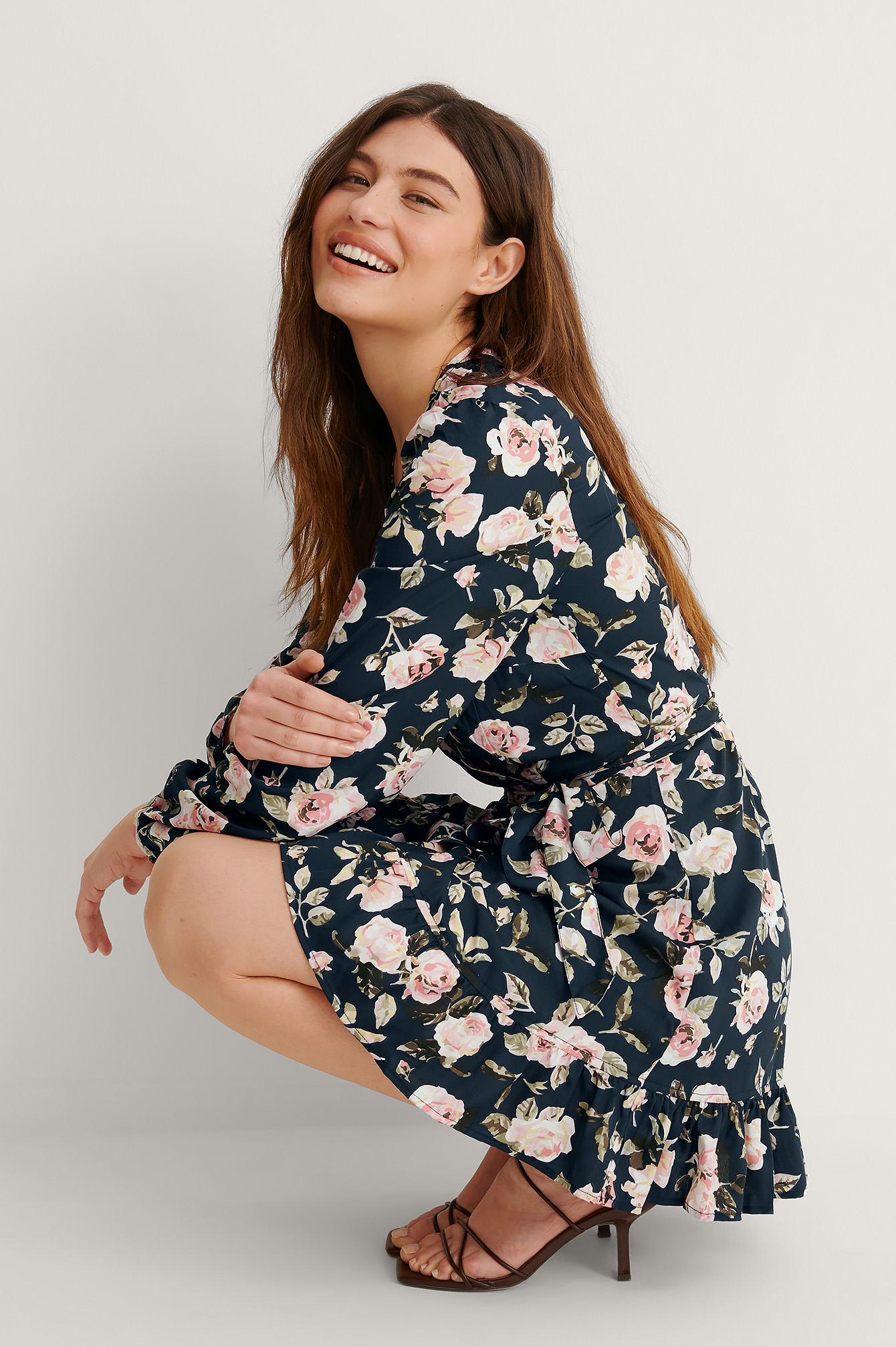 Wrapped Flounce Mini Dress Flower | NA-KD