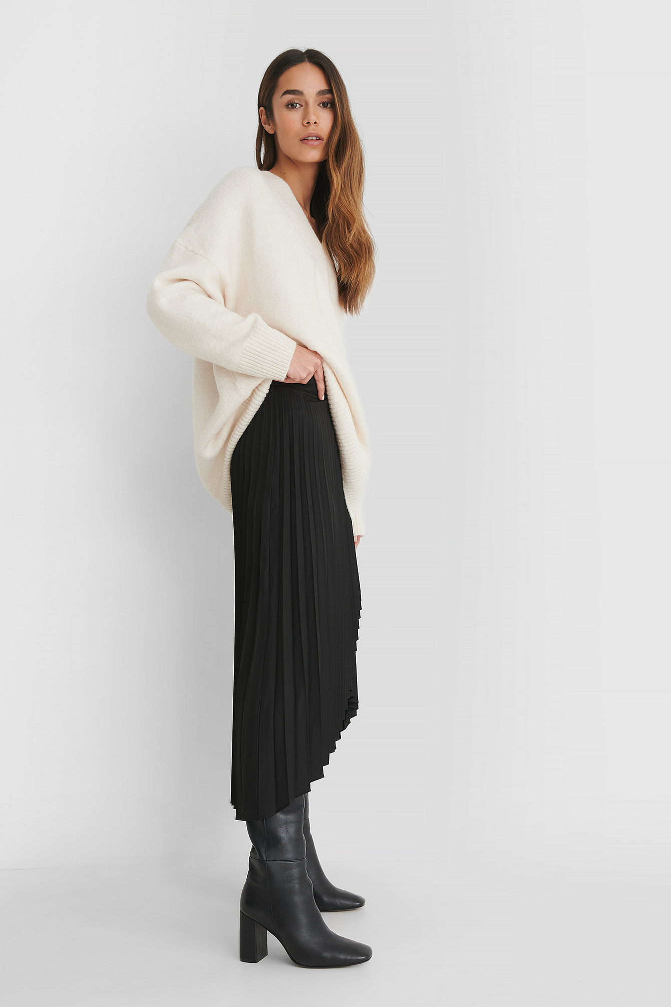Wrap Pleated Midi Skirt Black Na