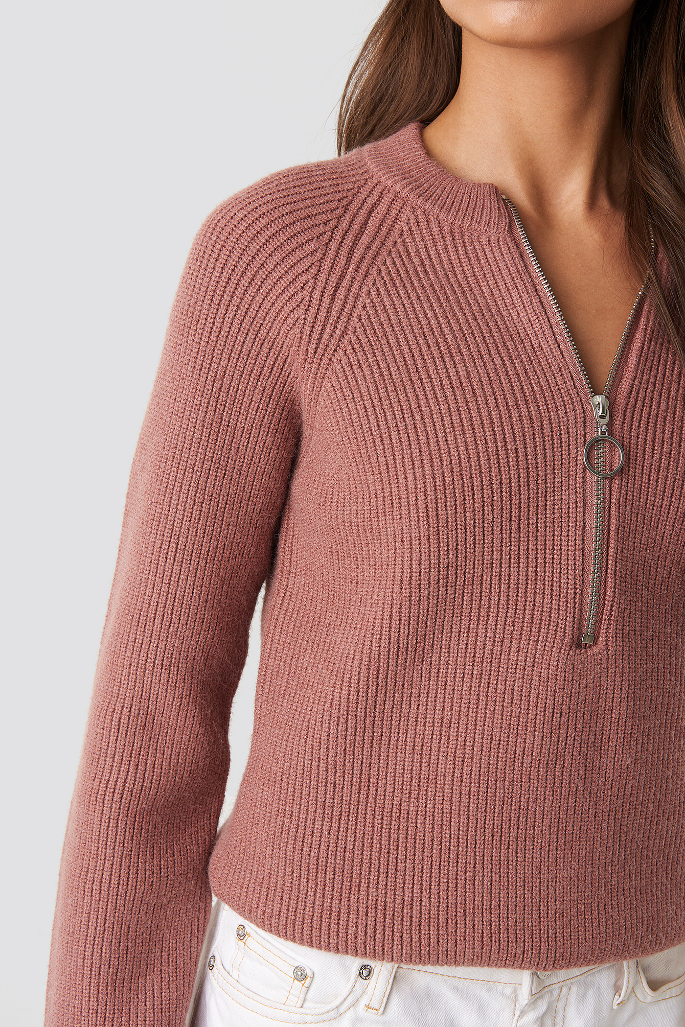 Zipper Front Knitted Sweater Rosa | na-kd.com