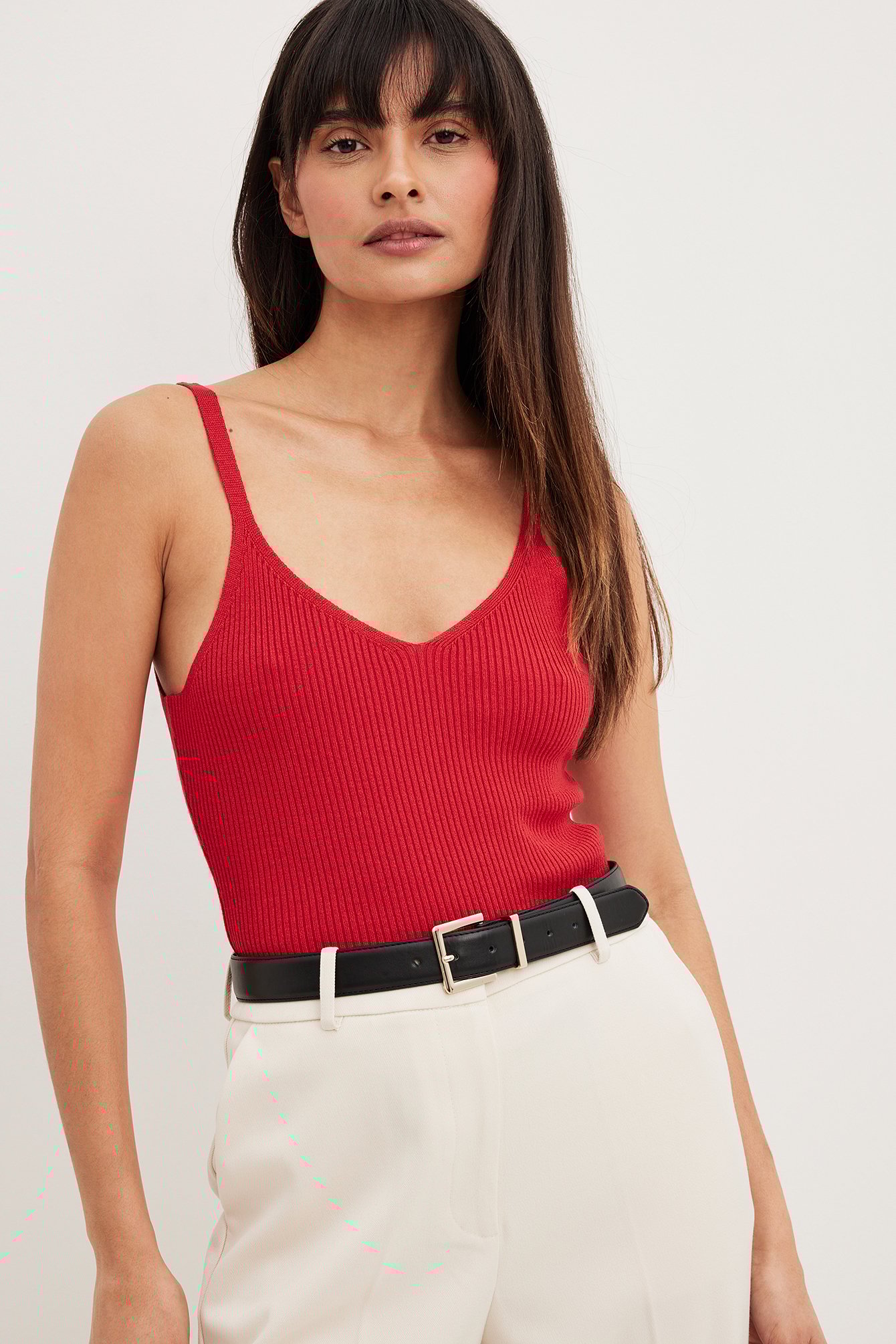 Ribbed Knitted Deep Back Top Red | NA-KD