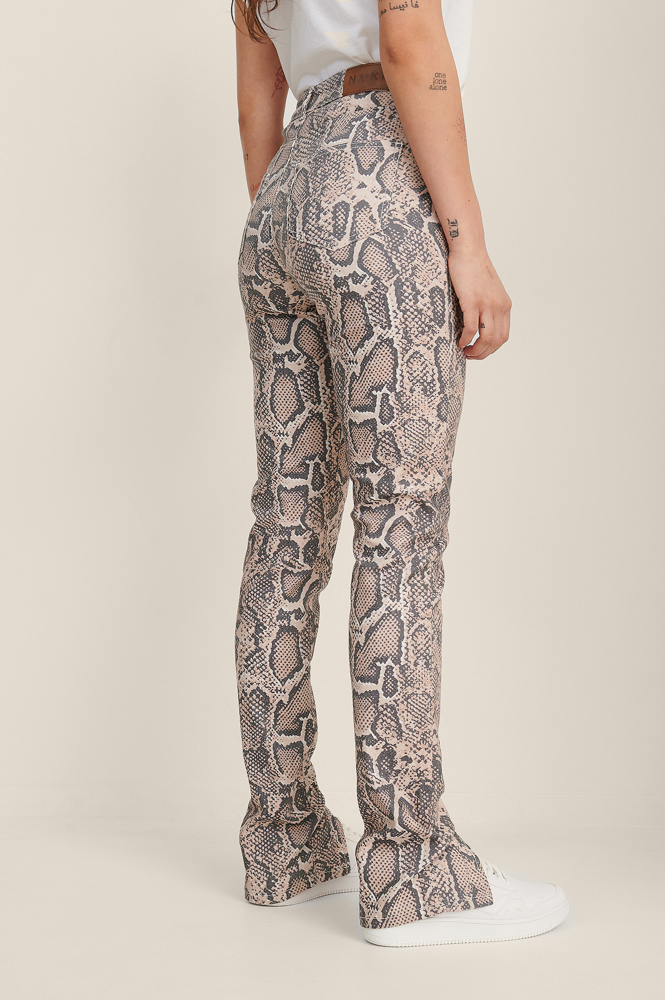 Faux Snake Skin Pants Beige | na-kd.com