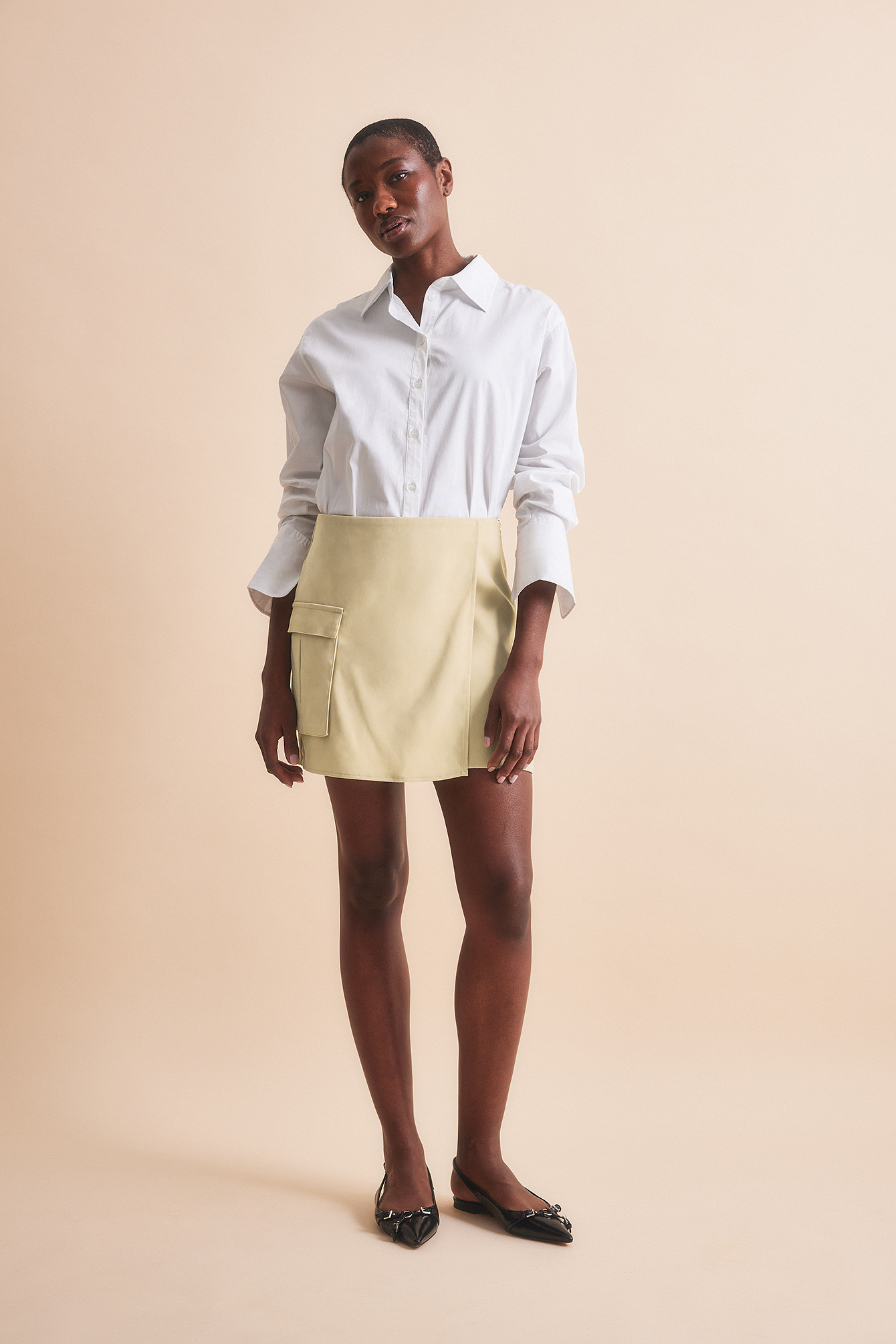 Overlap Cargo Pocket Skirt Beige Na Kd