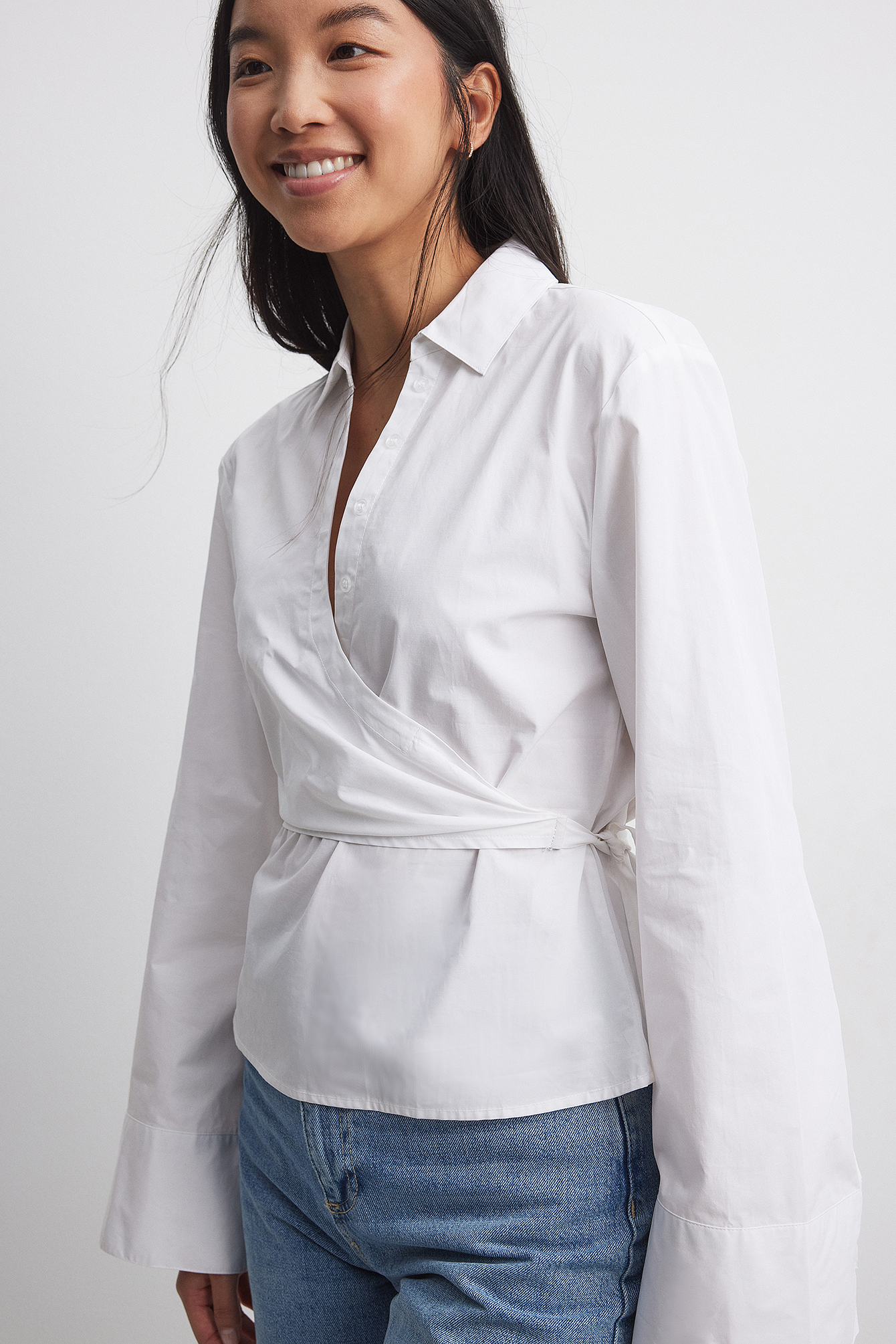 Overlap Detail Cotton Shirt White | NA-KD