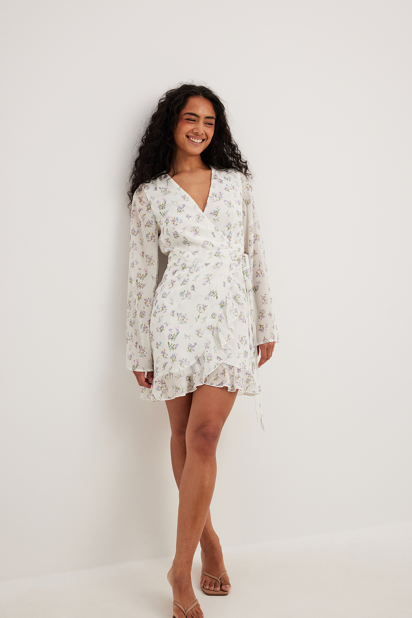 Overlap Tie Waist Mini Dress Flower | NA-KD