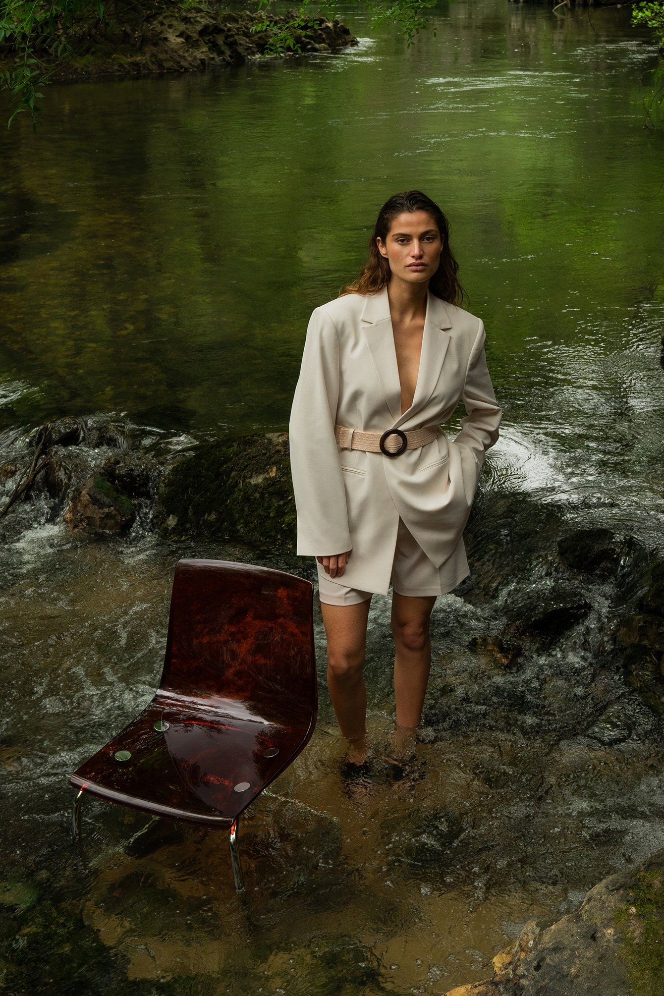 Blazer oversize avec ceinture tressée Crème | NA-KD