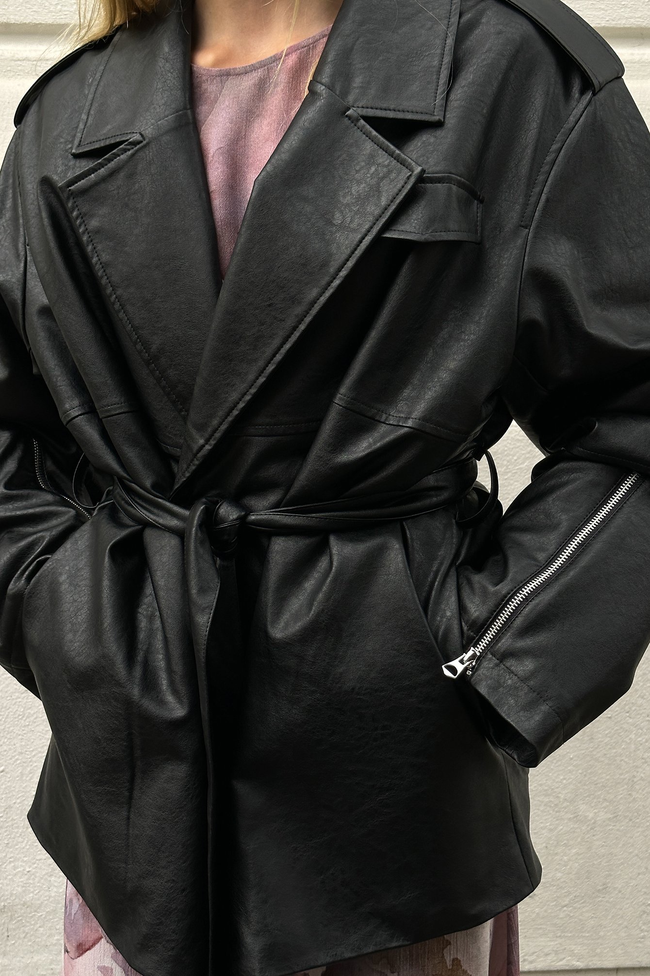 Oversized Pu Belted Jacket Black | NA-KD