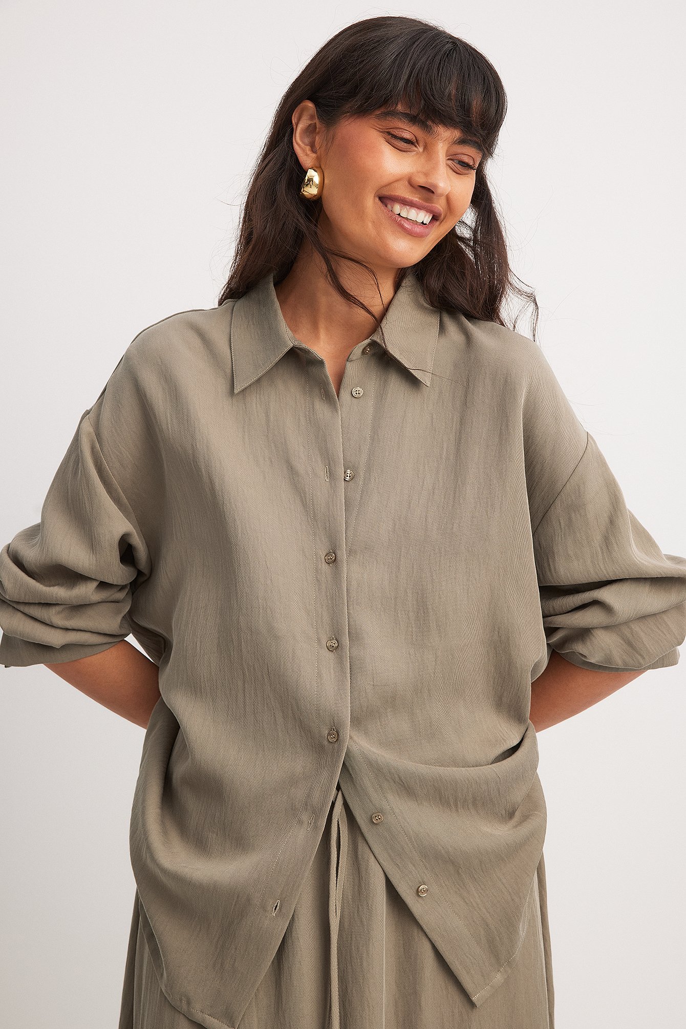 Oversized Structured Shirt Beige | NA-KD