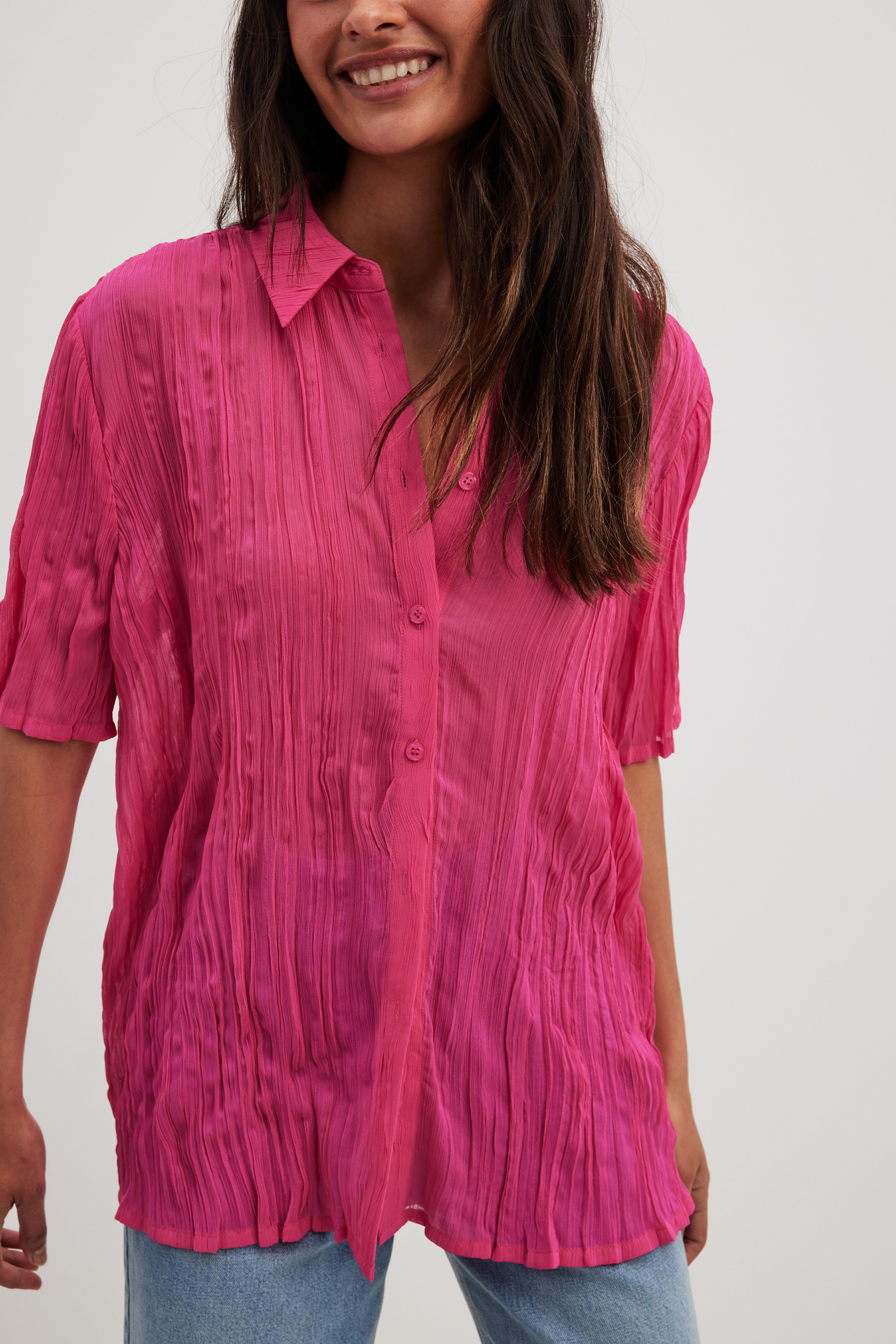 Oversized Structured Short Sleeve Shirt Pink | NA-KD